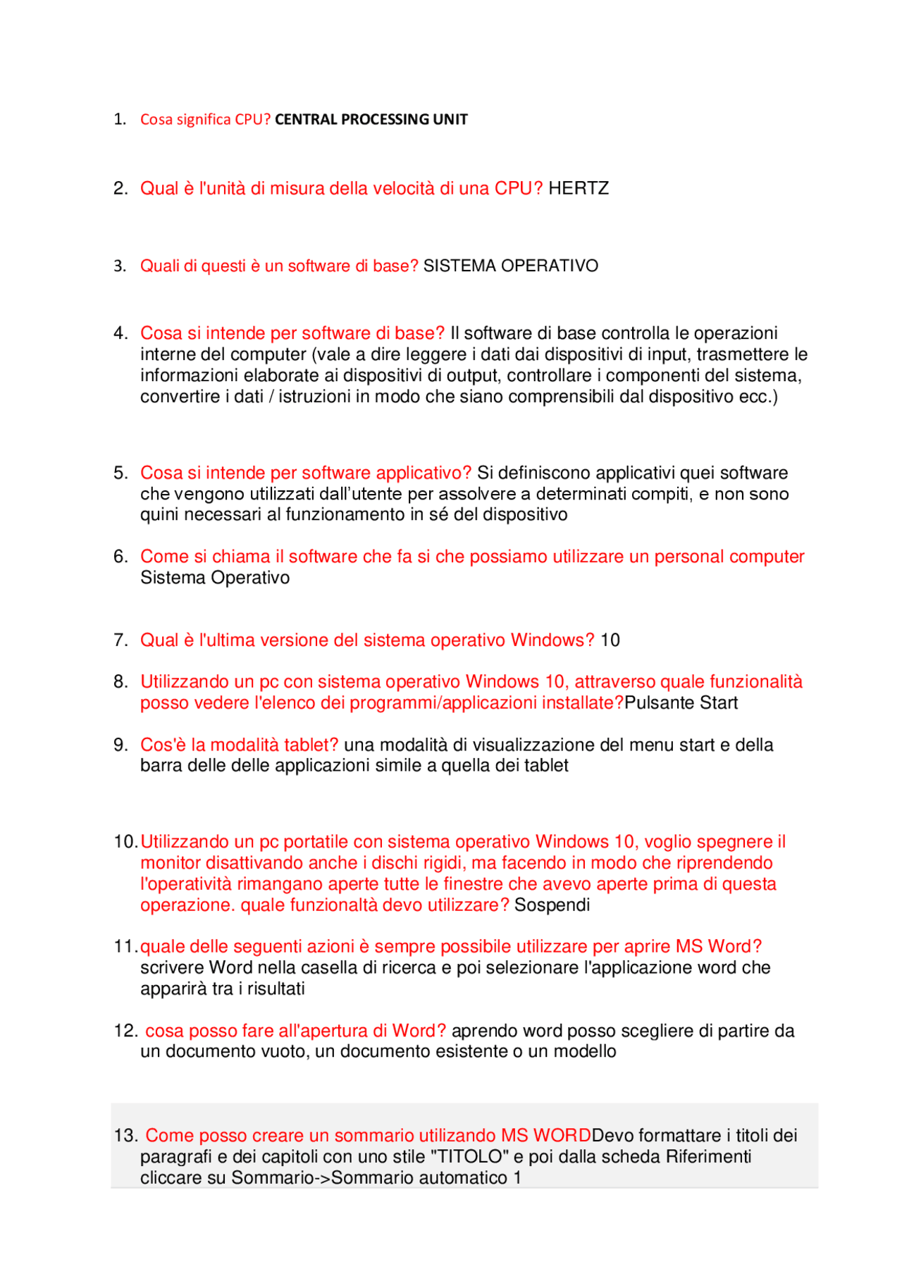 Test Informatica Con Domande E Risposte Docsity