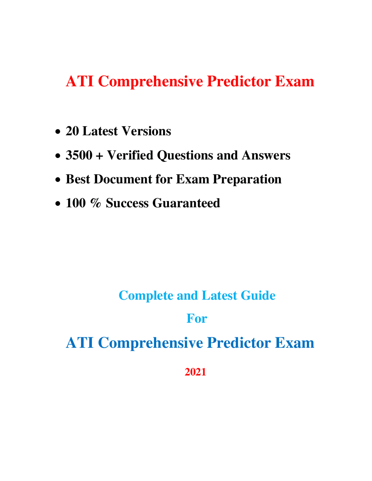 ATI Comprehensive Predictor Exam 20 Latest Versions WITH 3500 ...