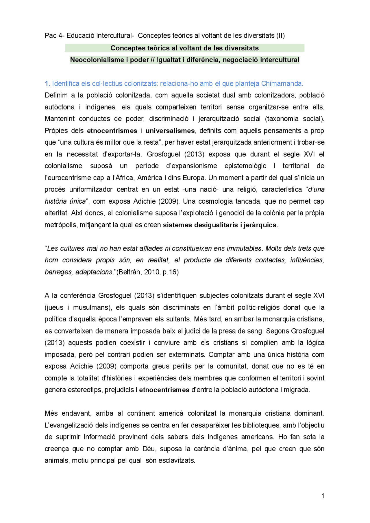 Educacion Intercultural Pac 3 2021 Nota A Docsity
