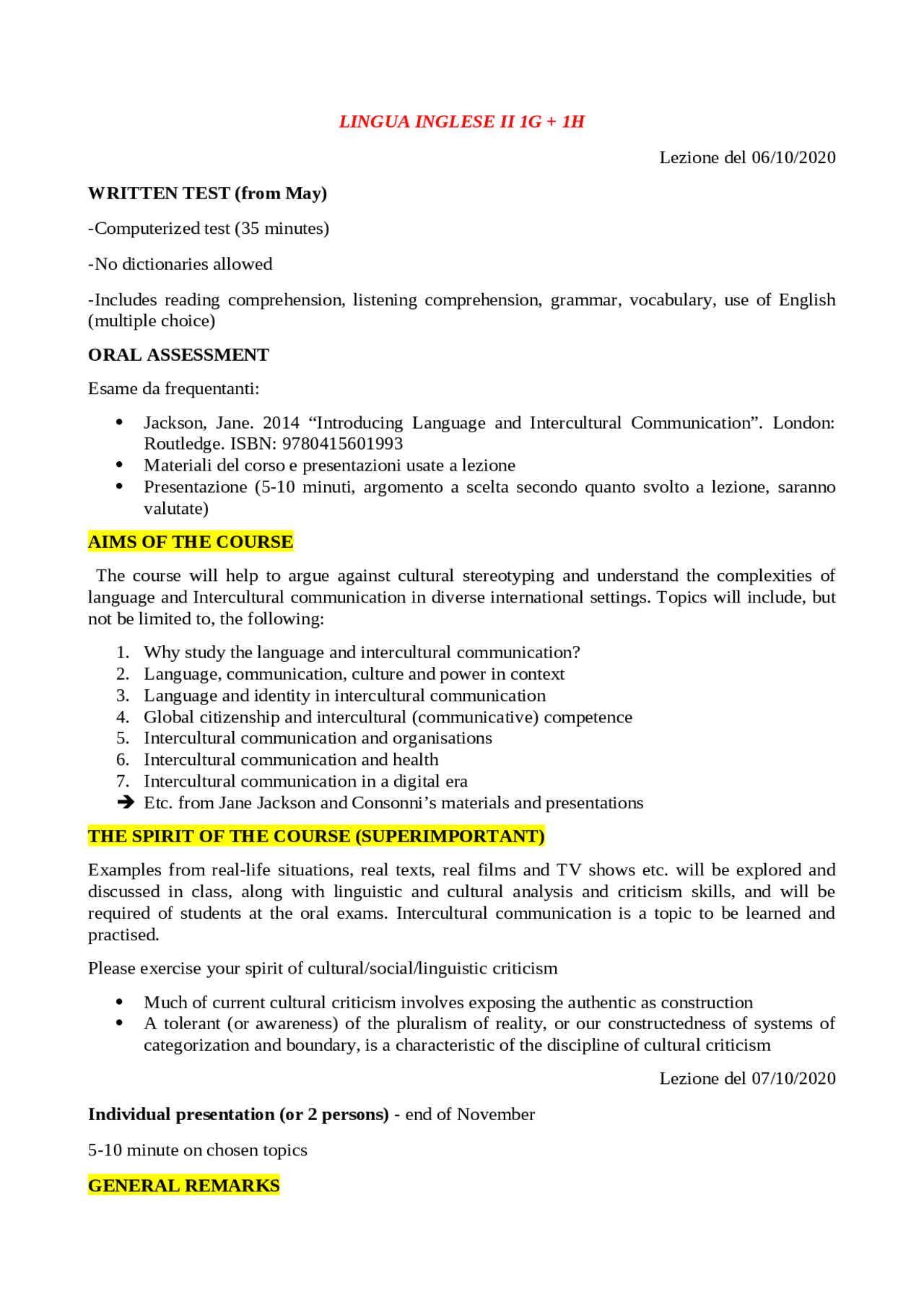 Lingua Inglese Ii Appunti Lezione Docsity