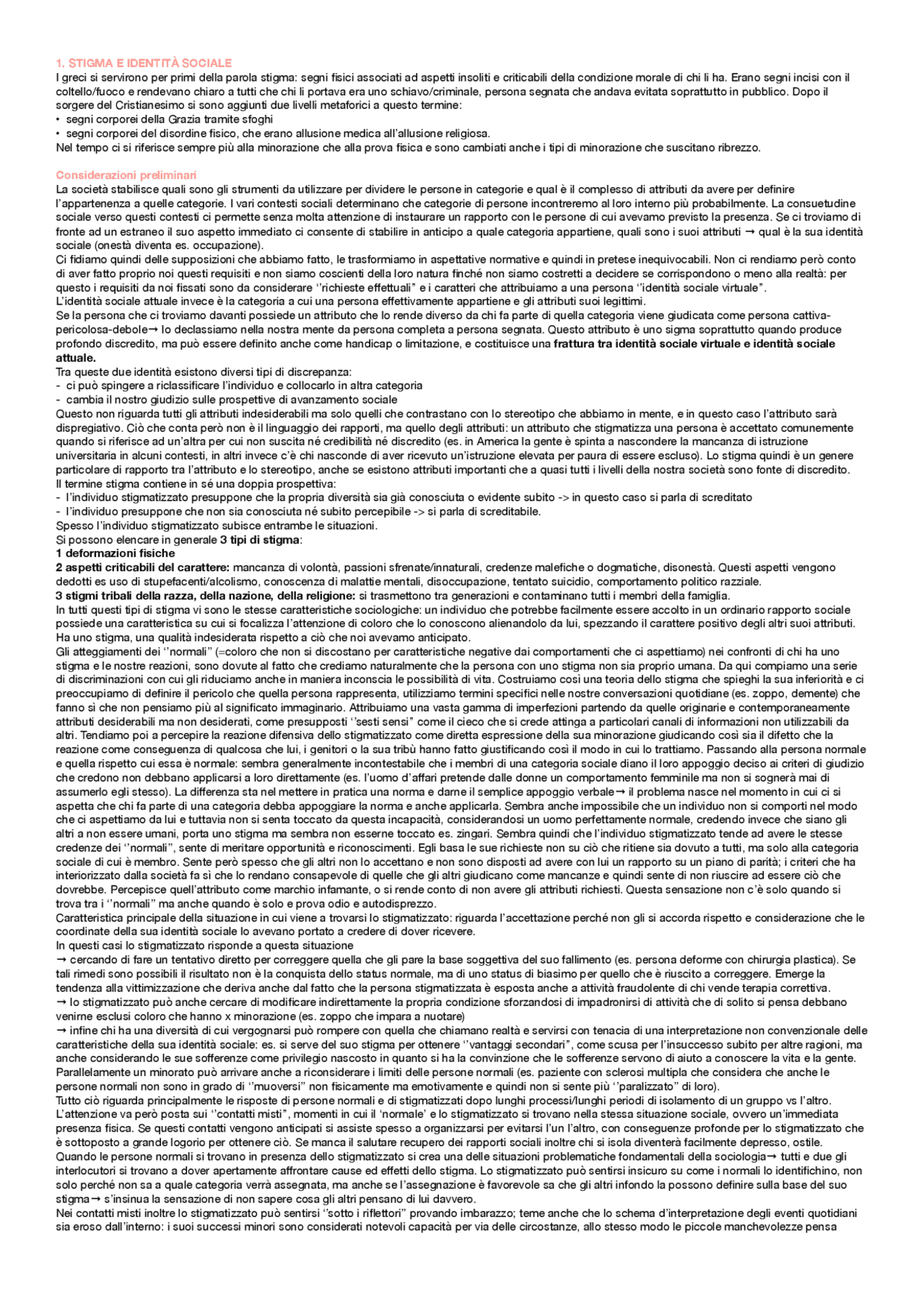 Riassunto Di Stigma Lidentità Negata Docsity