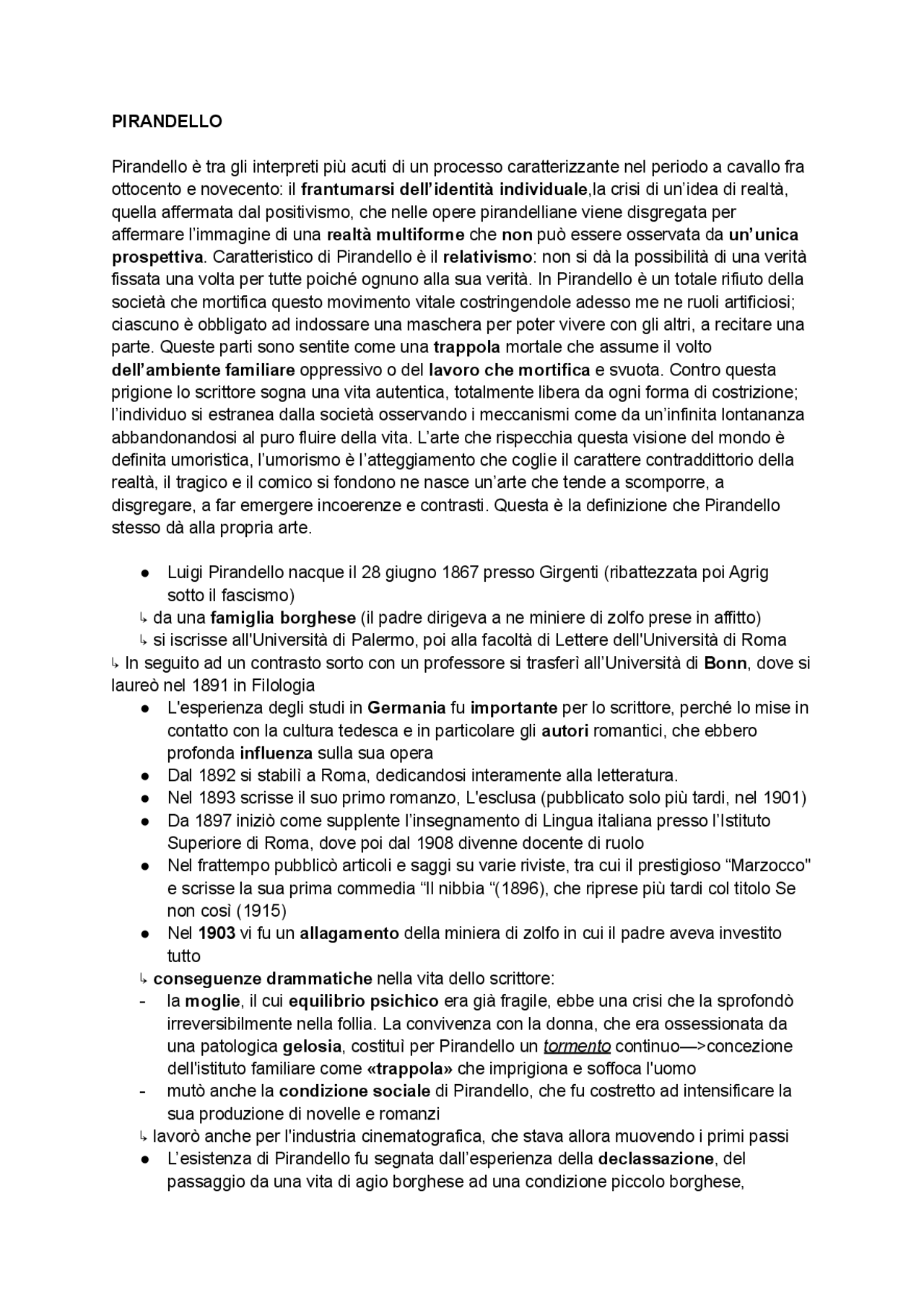 Appunti Completi Su Pirandello Docsity
