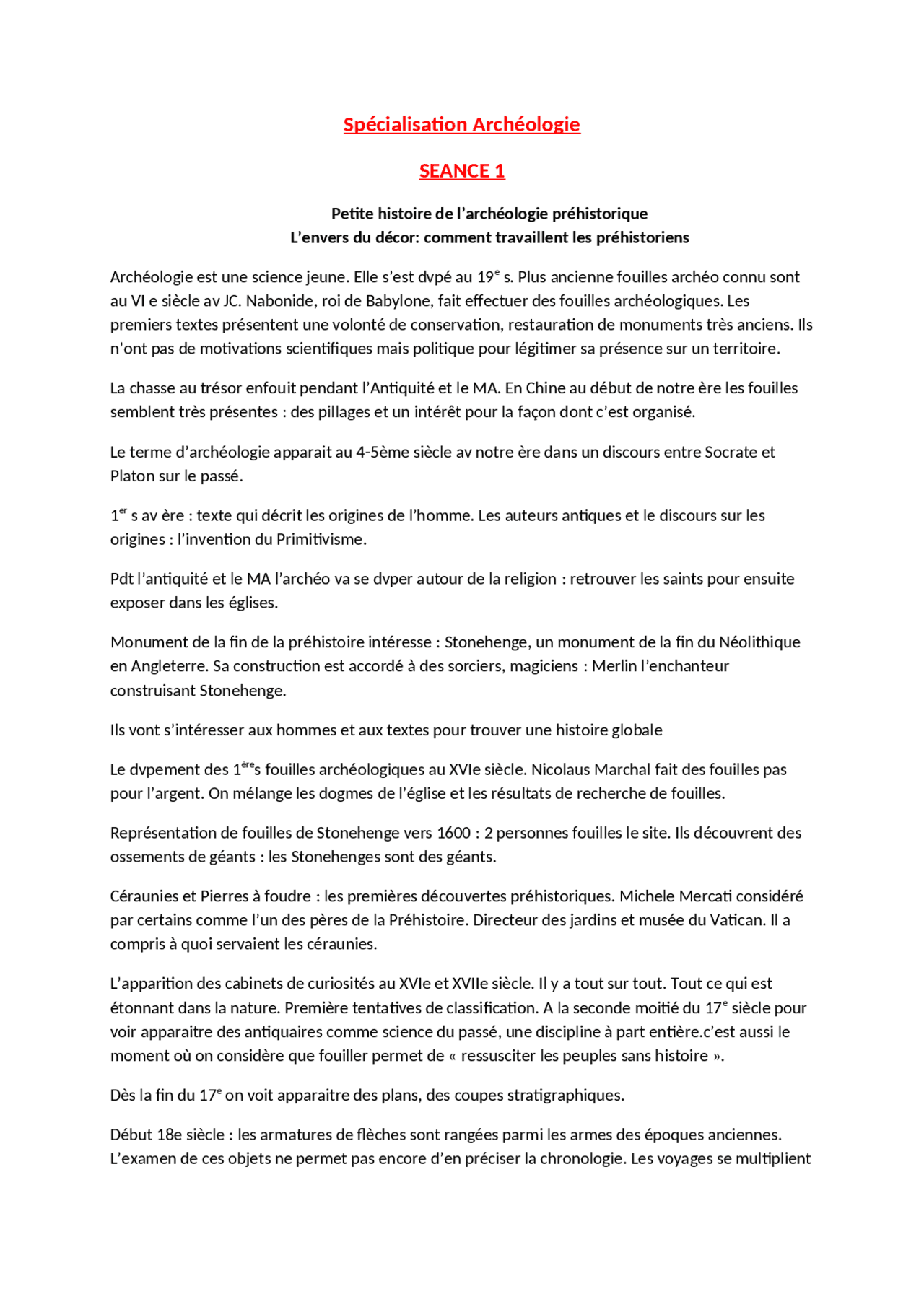 Prehistory study, archeology - Docsity