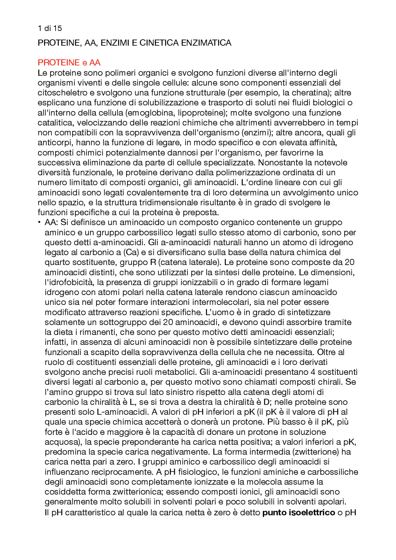 Proteine Amminoacidi E Enzimi Docsity