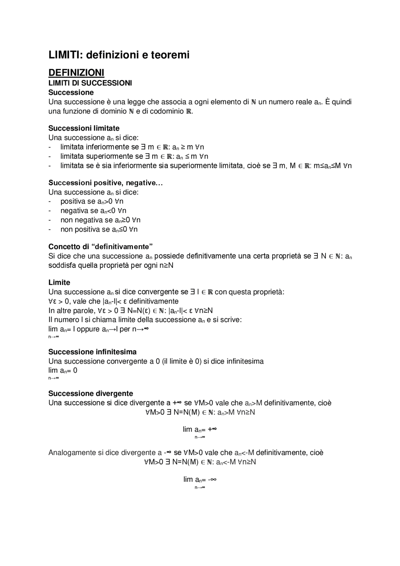 Limiti Definizioni E Teoremi Docsity