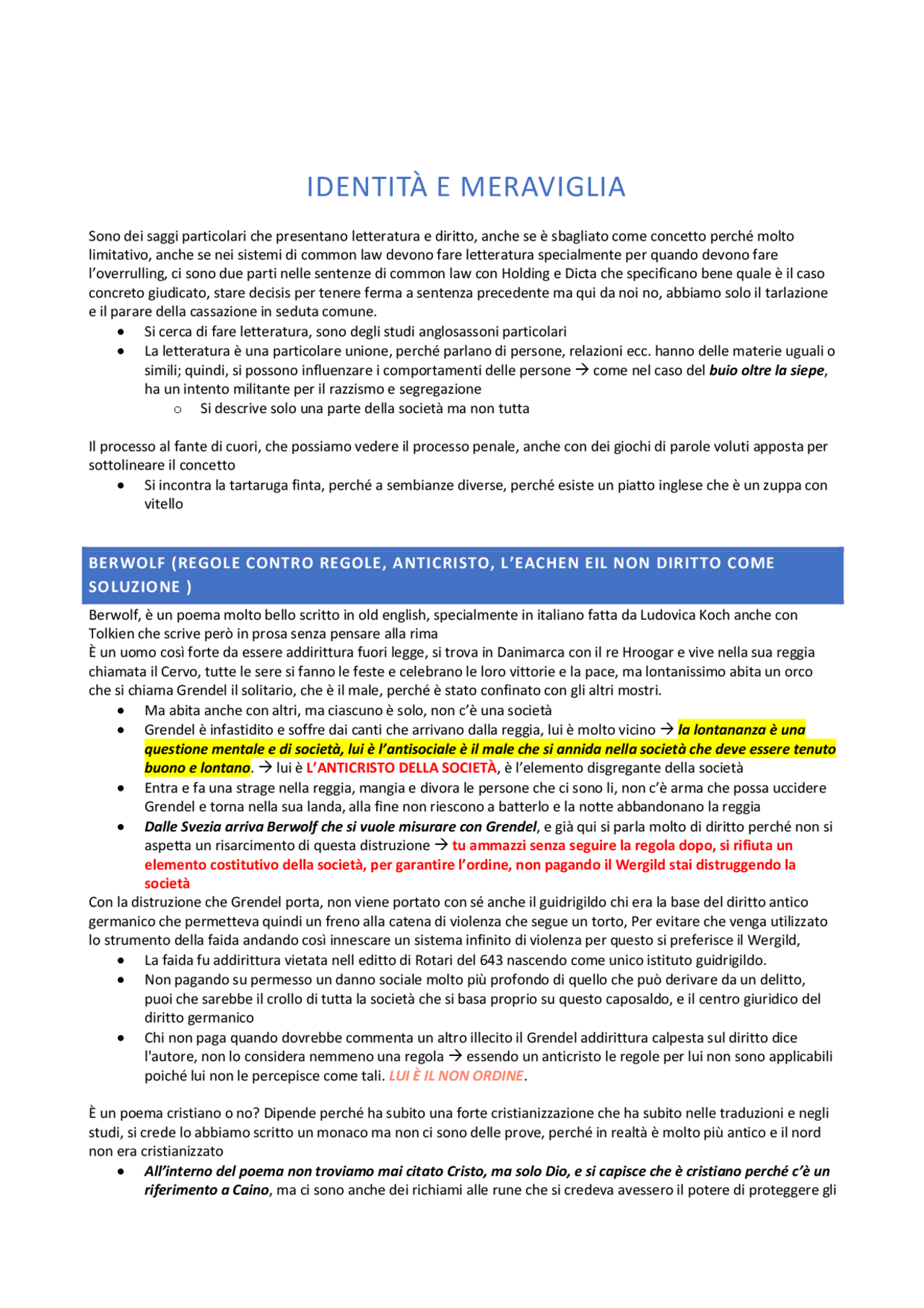 Riassunto E Appunti Di Identità E Meraviglia Docsity