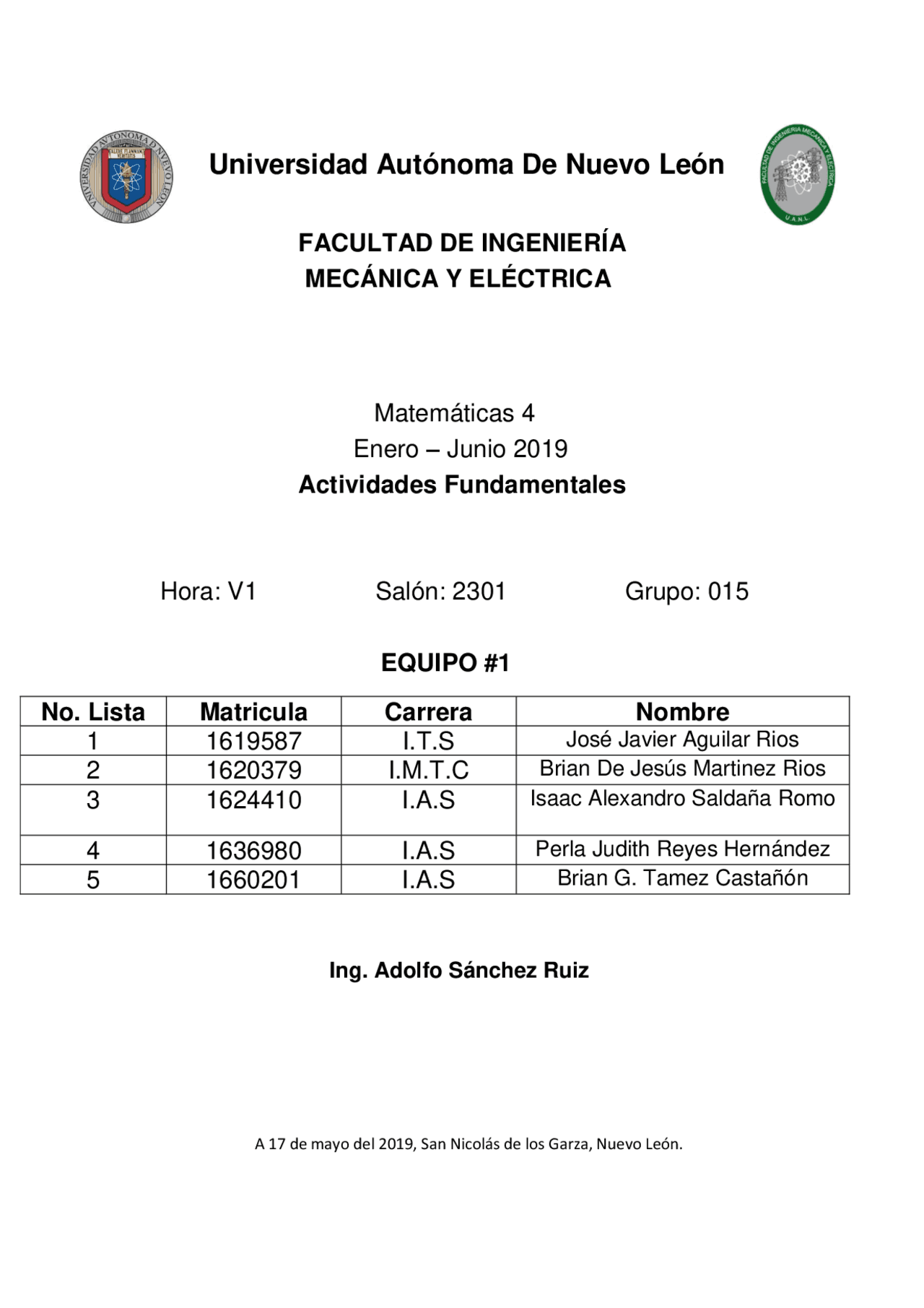 Actividades Mate 4 FIME | Ejercicios de Matemáticas | Docsity