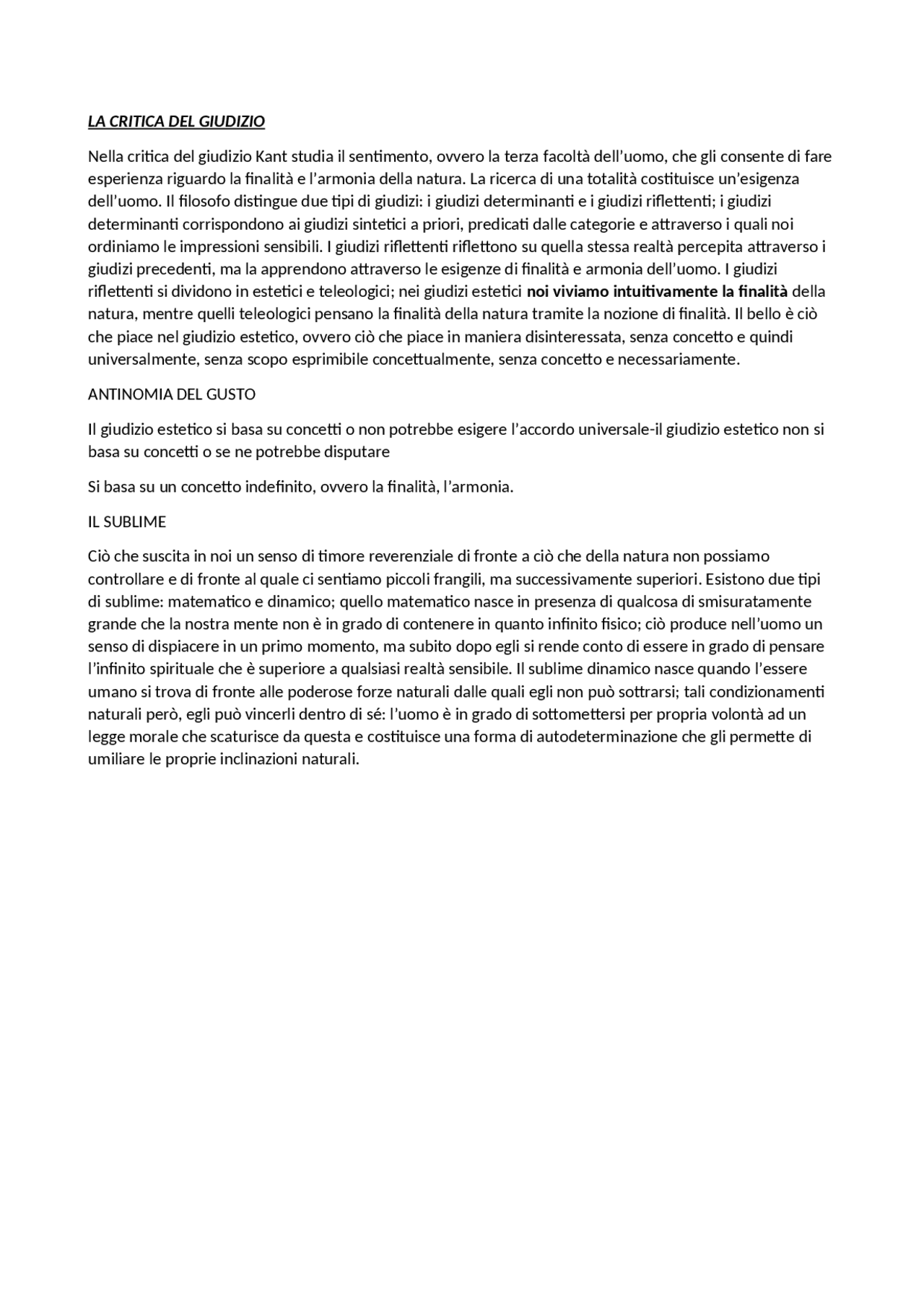La Critica Del Giudizio Docsity