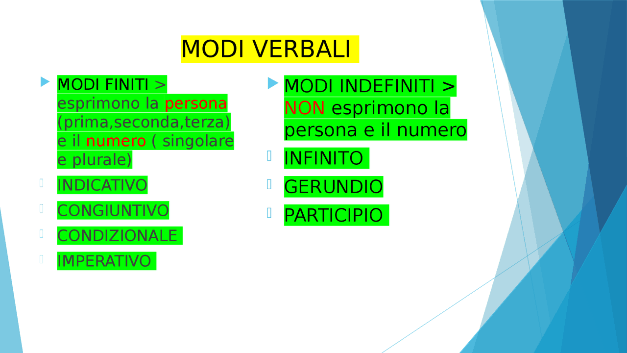 MODI E TEMPI VERBALI lingua italiana | Sintesi del corso di Italiano ...