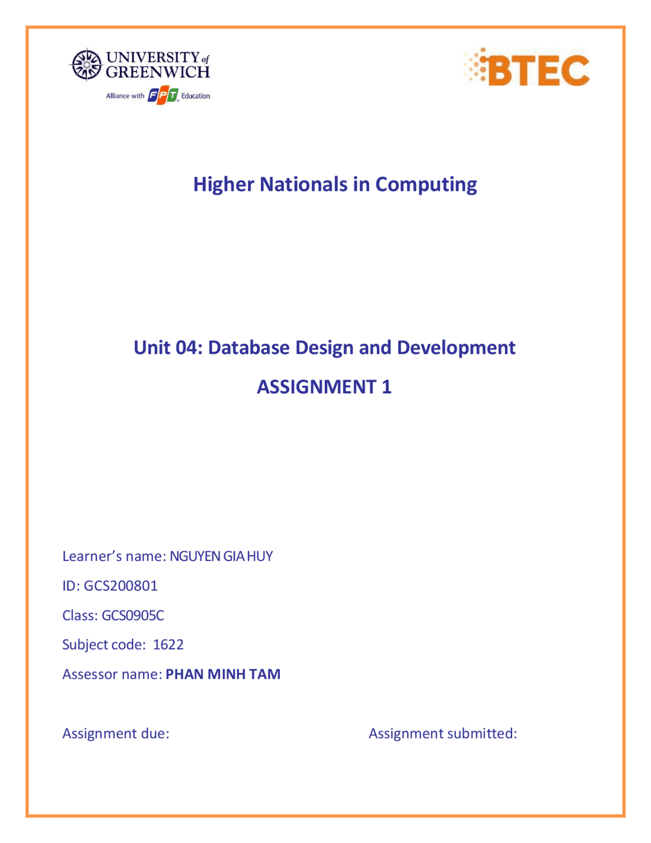 Database Design And Development 1622 Asm 1 Assignments Database Programming Docsity