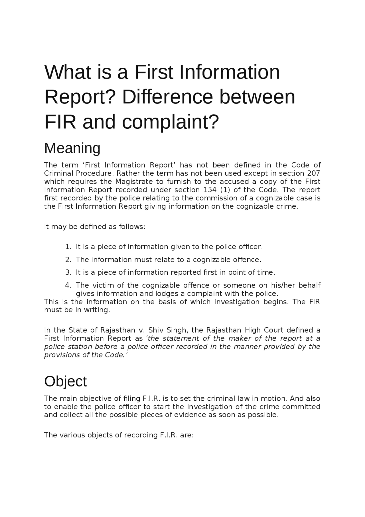 Class Notes About Fir Docsity