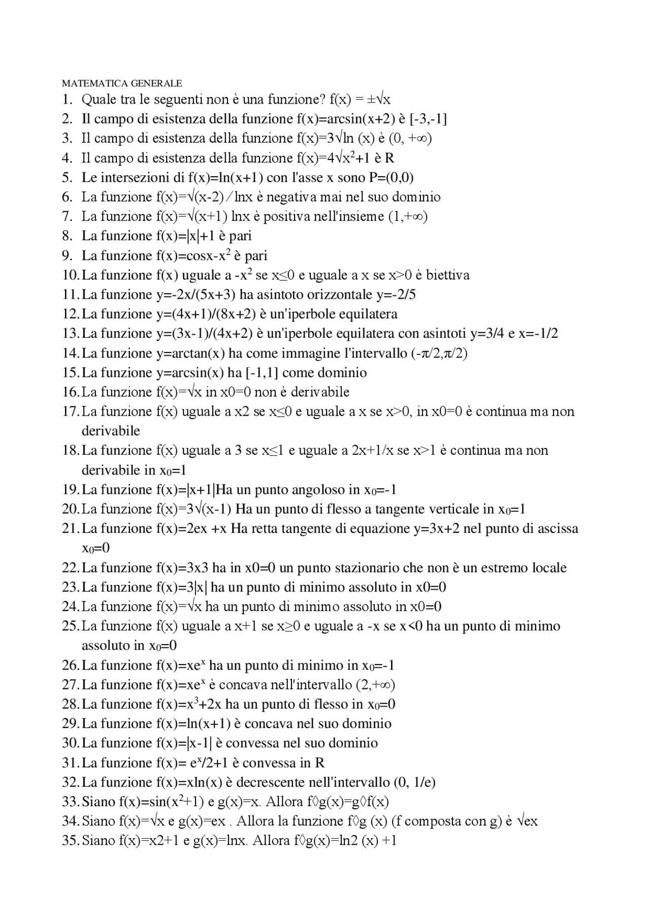 Paniere Risposte Chiuse Master Ecampus A20 A26 Matematica Generale