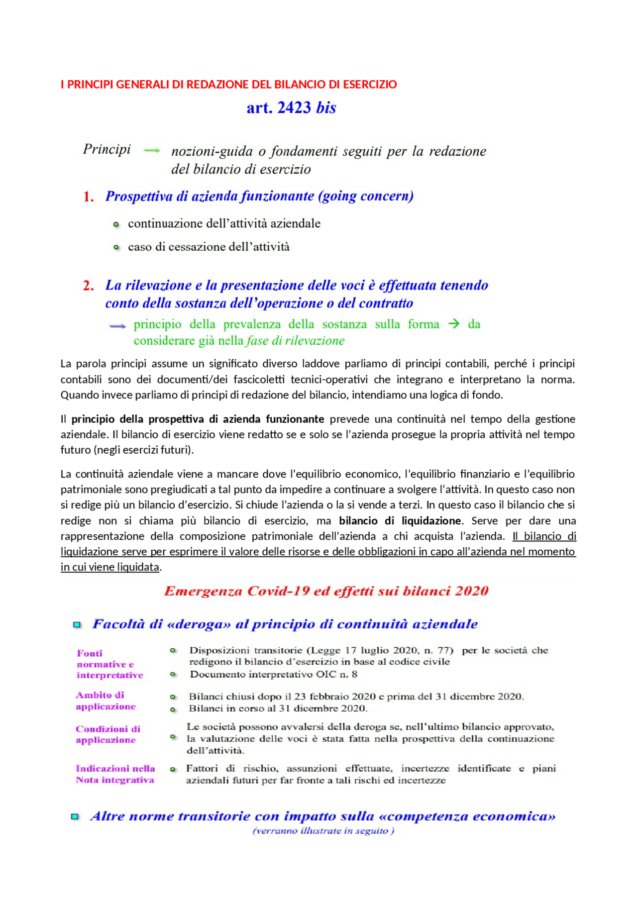 I Principi Generali Di Redazione Del Bilancio Di Esercizio Docsity