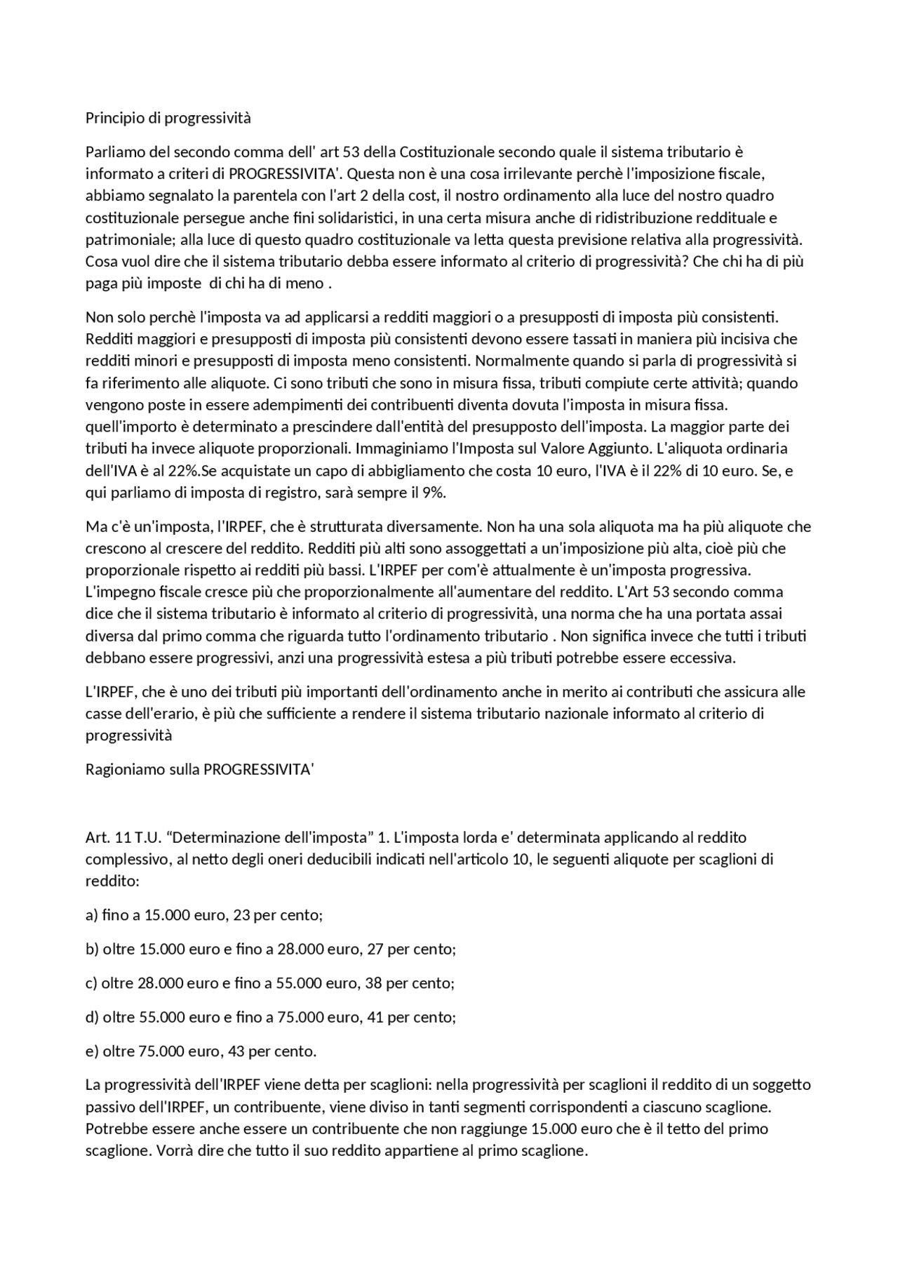 Principio Di Progressività Appunti Di Diritto Tributario Docsity
