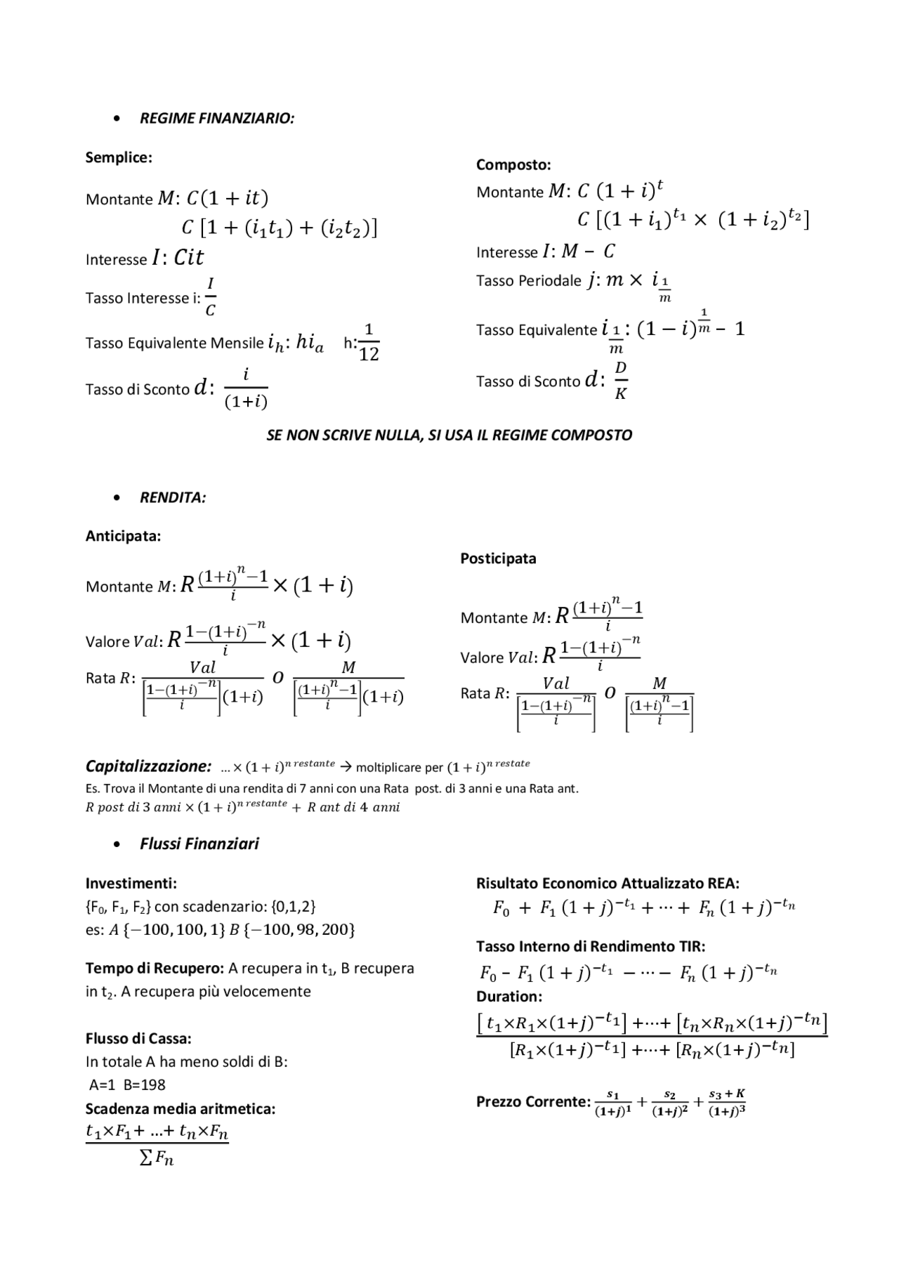 Formulario Matematica Finanziaria | Sintesi del corso di Matematica ...