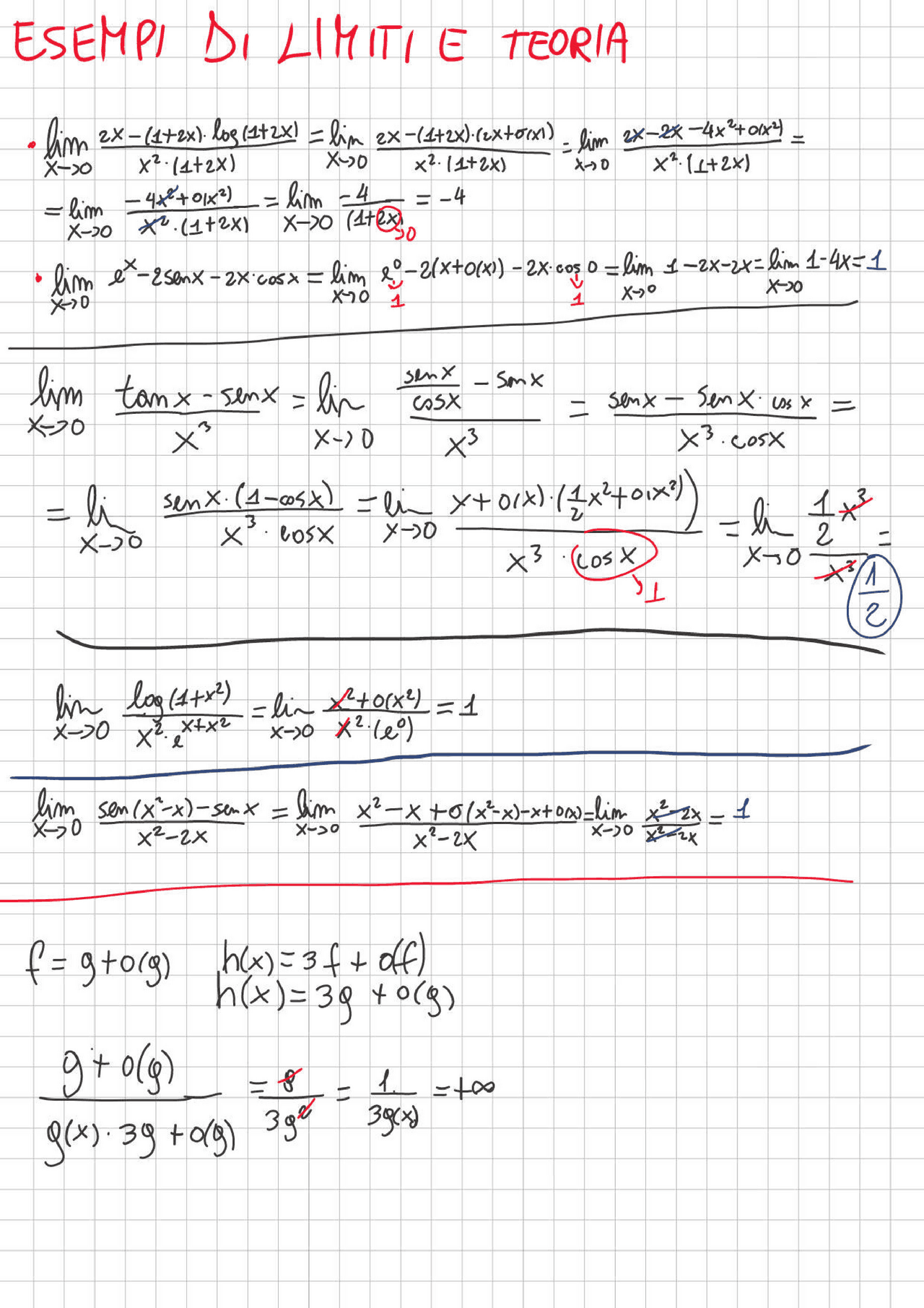 Limiti notevoli, simboli di Landau, teoria ed esercizi | Esercizi di ...
