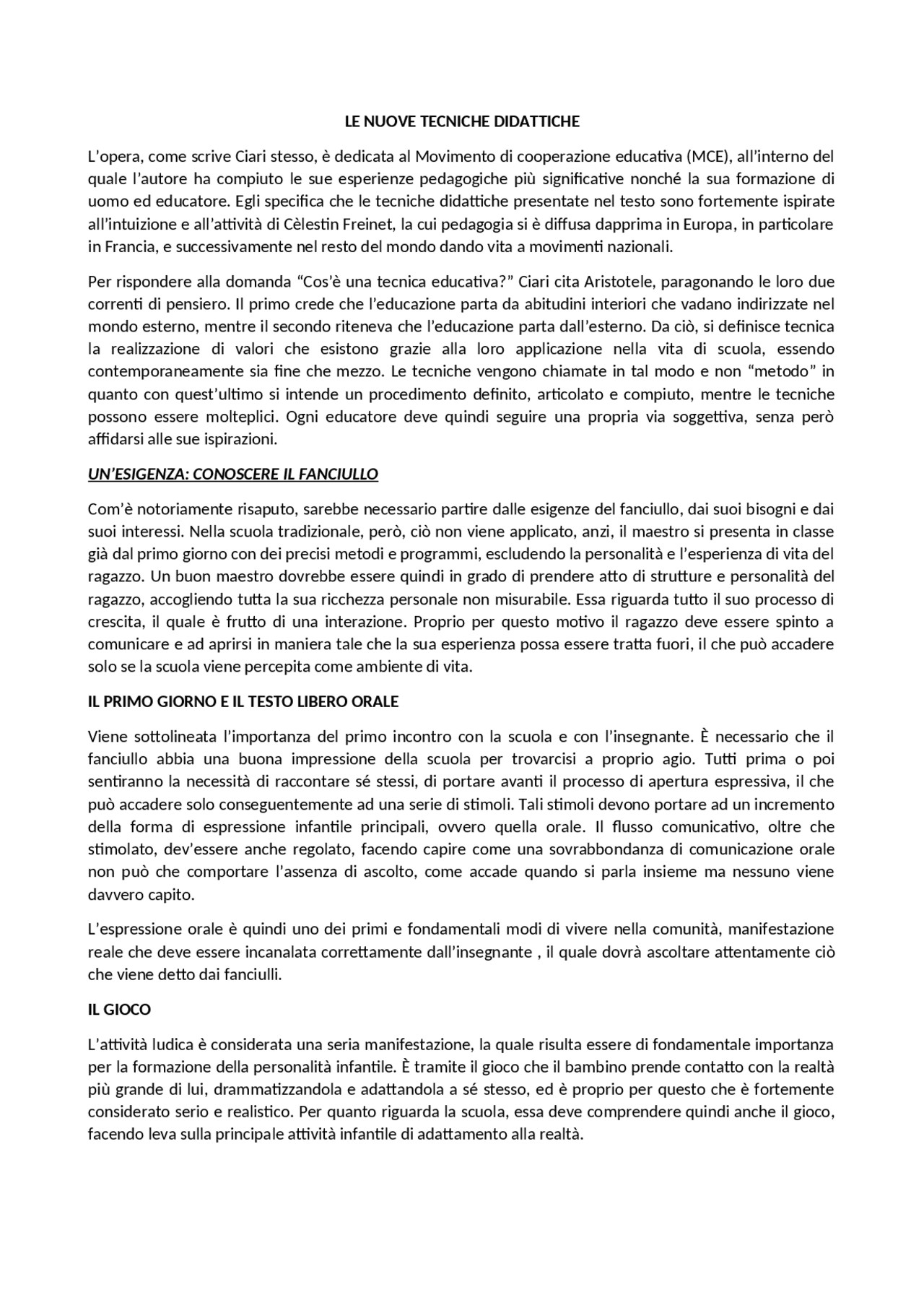 Le nuove tecniche didattiche riassunto - Docsity