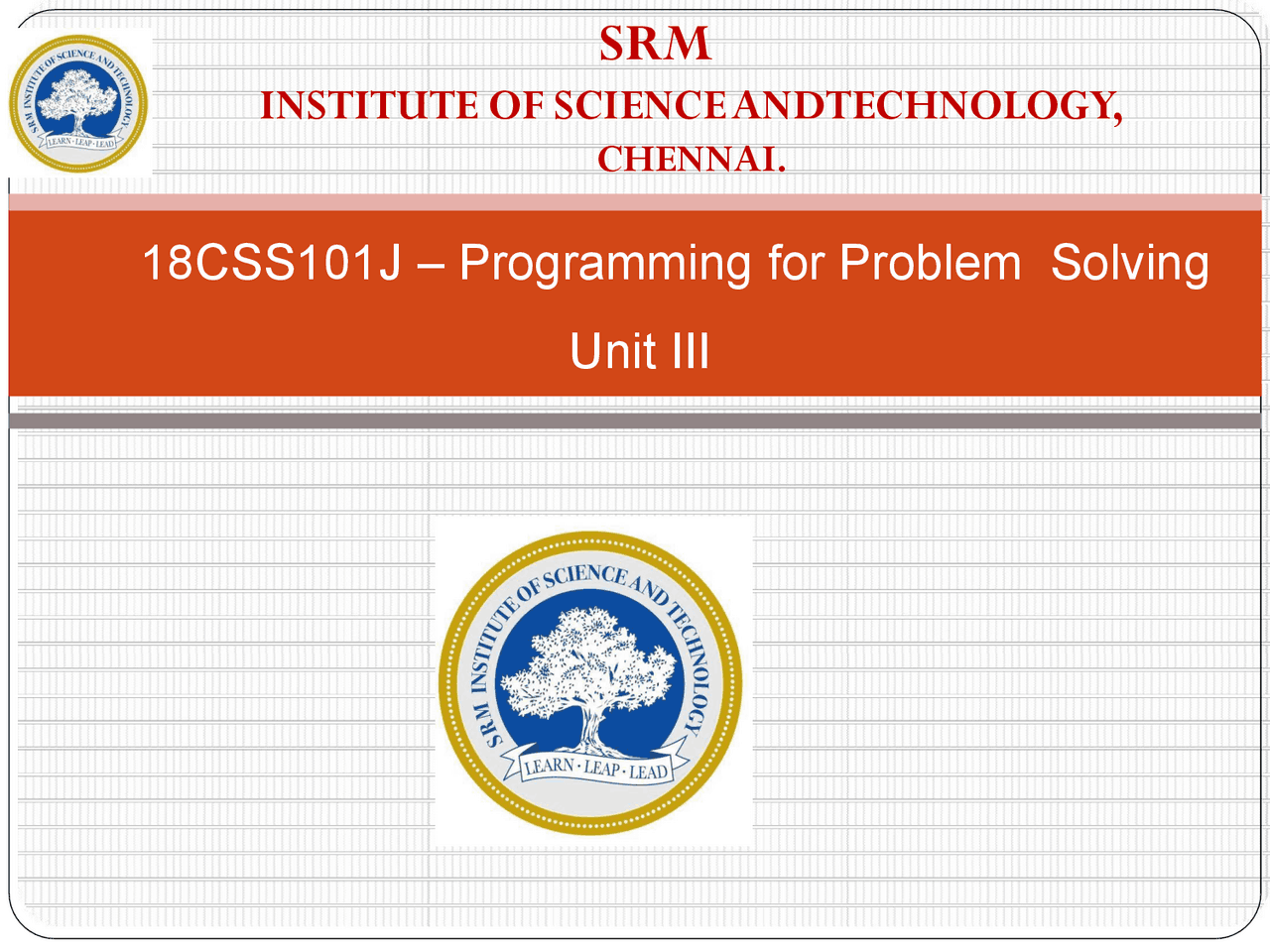 Unit 3 18CSS101J Programming for Problem Solving - Docsity