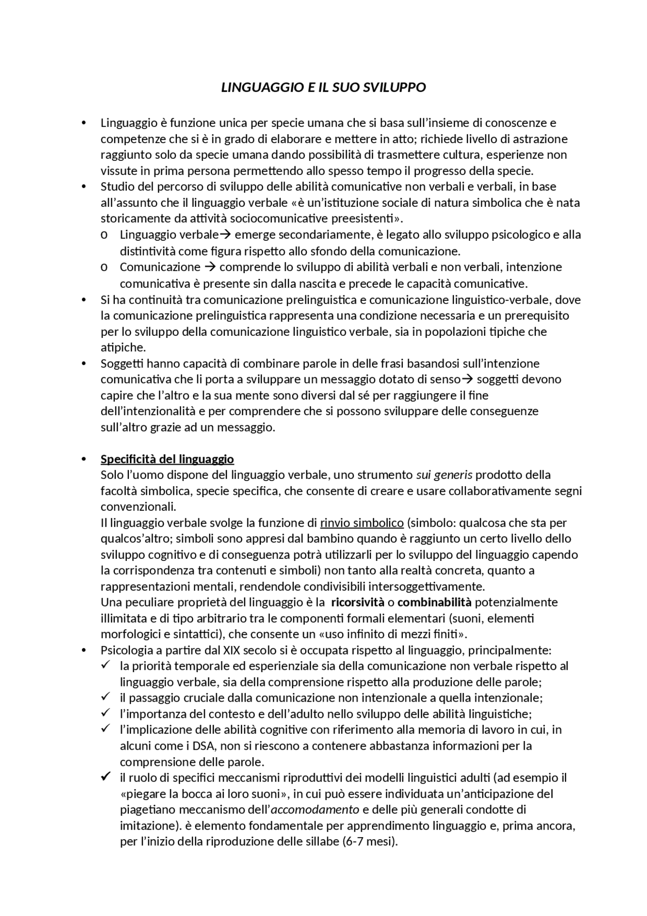 Lo Sviluppo Del Linguaggio Nel Bambino Docsity