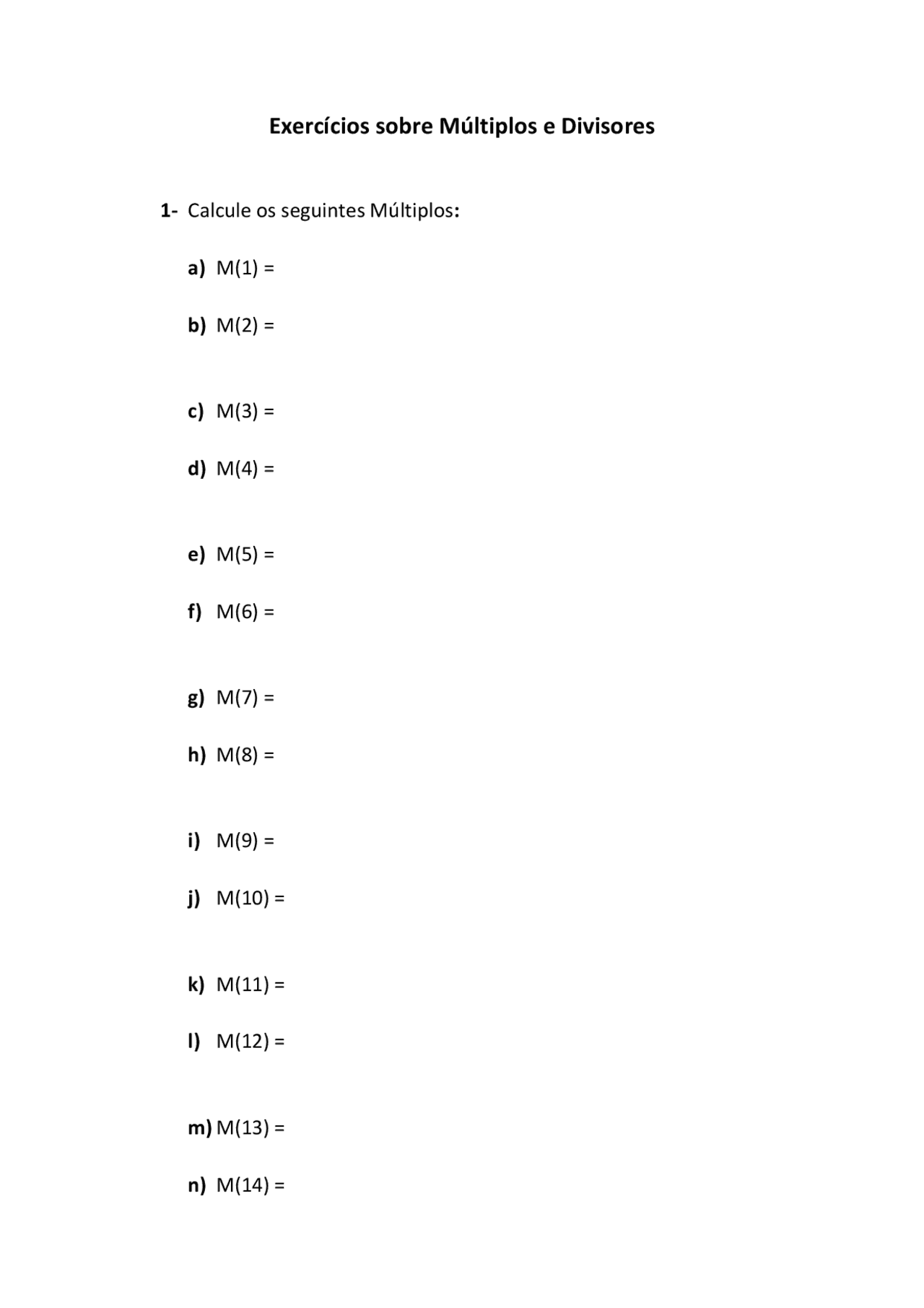 Múltiplos E Divisores Exercícios Matemática Docsity