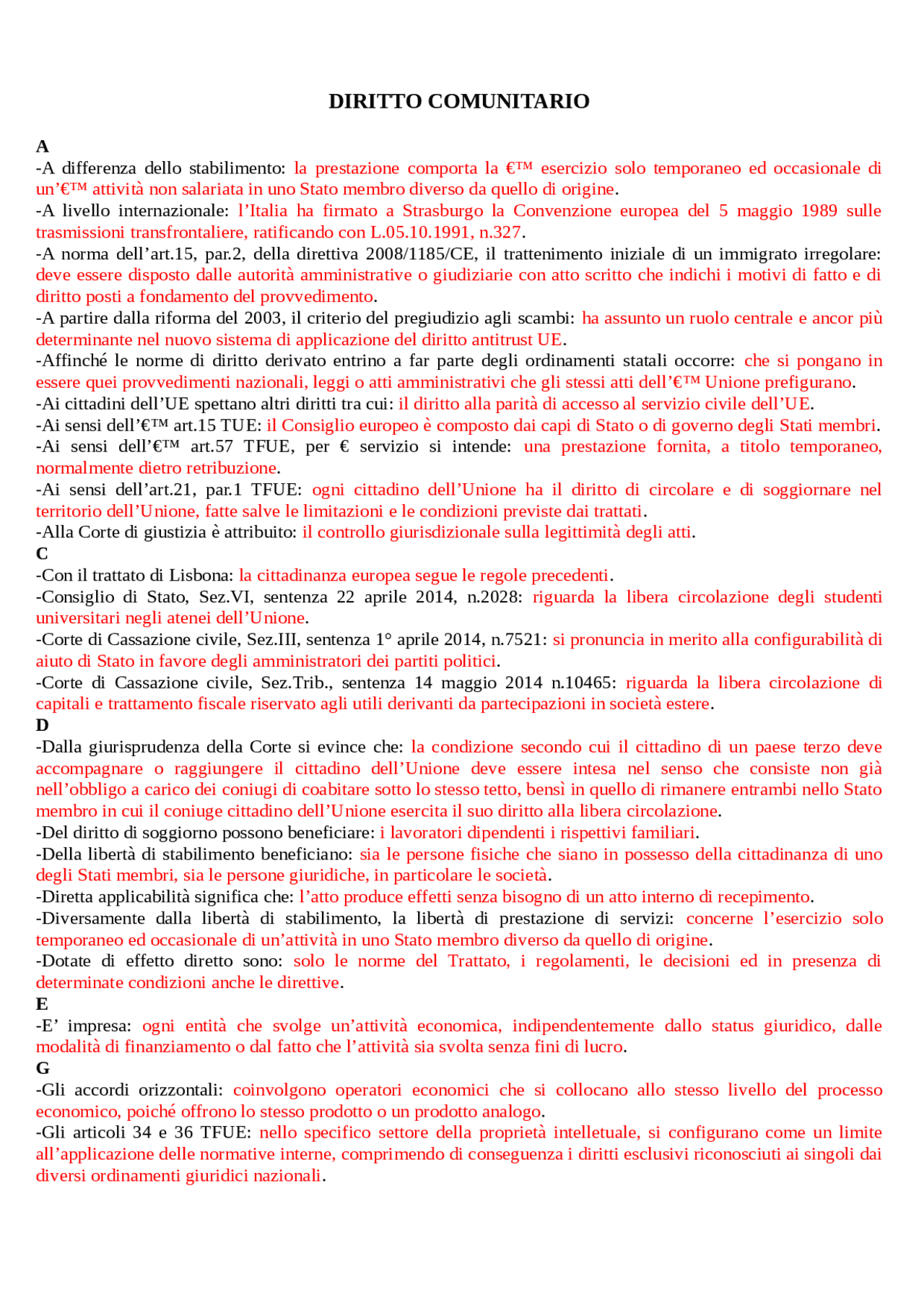 Diritto Comunitario L22 Prove Desame Di Diritto Comunitario Docsity