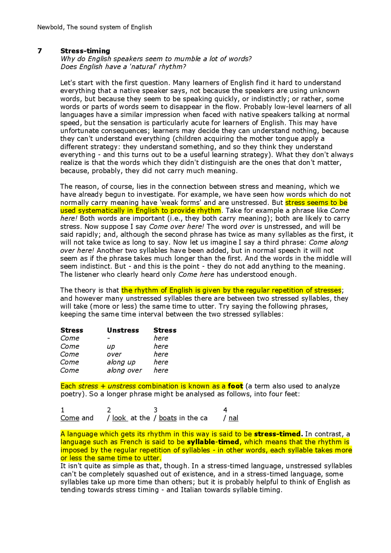 Stress-timing in the English language - Docsity