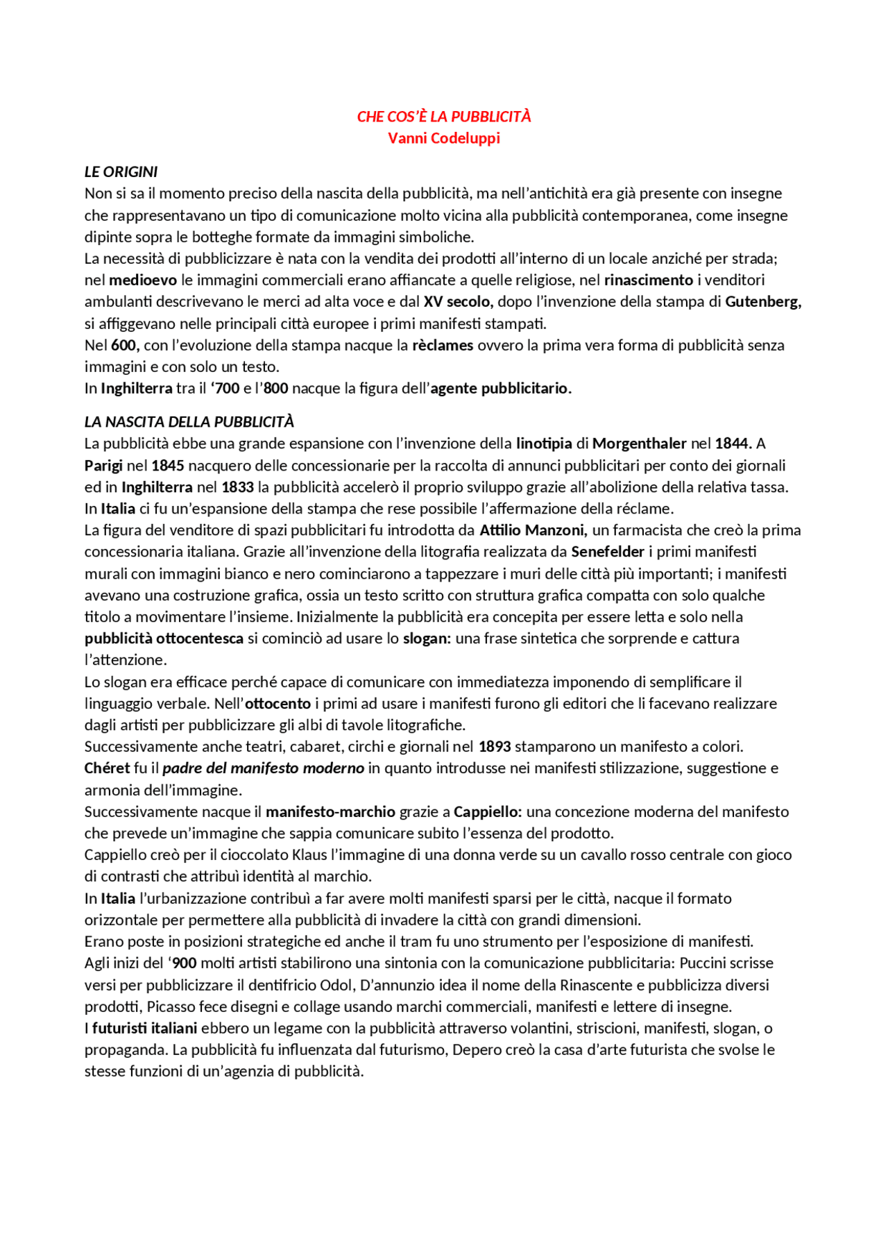 Riassunto Del Libro Che Cosè La Pubblicità Docsity