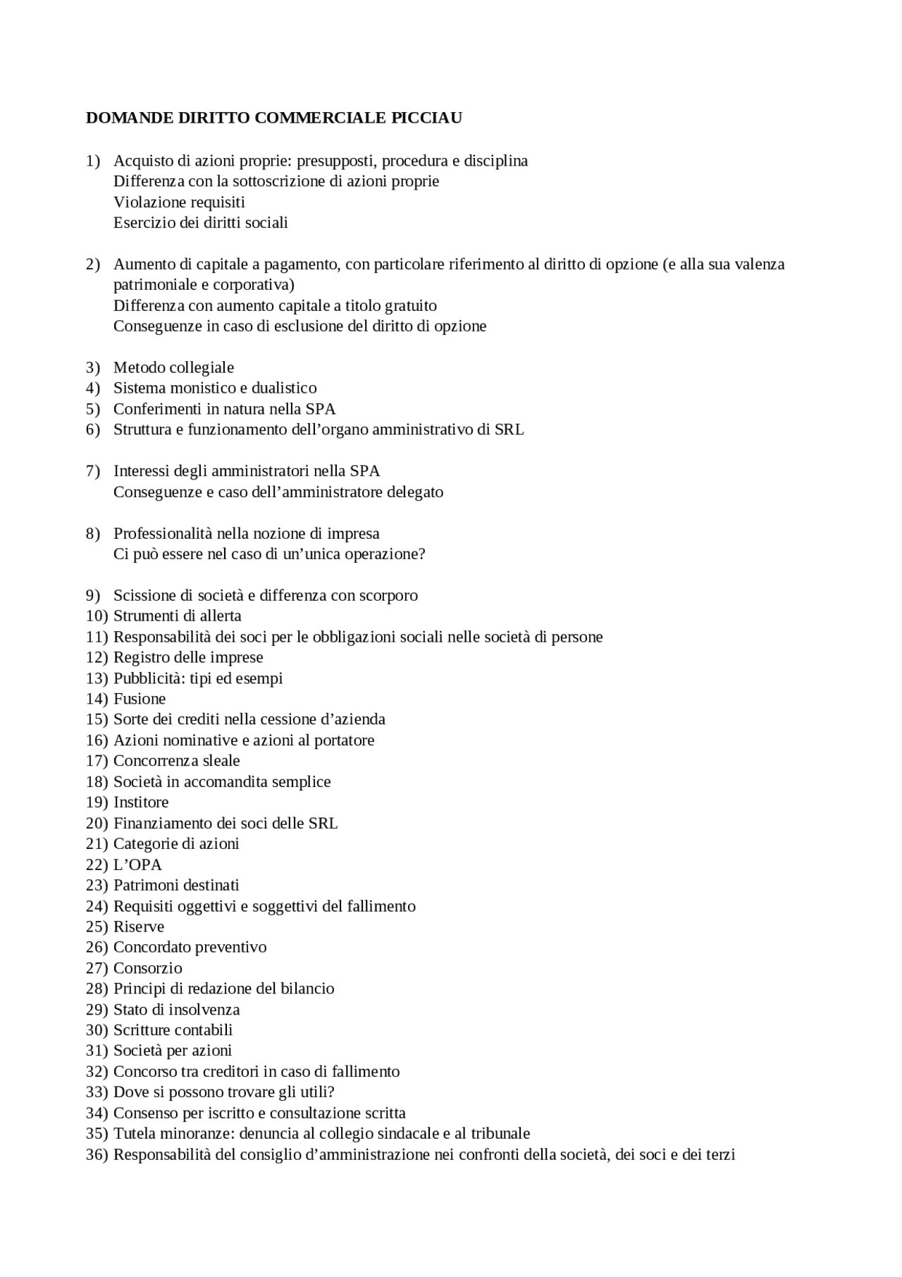 Domande Diritto Commerciale Esercizi Di Diritto Commerciale Docsity