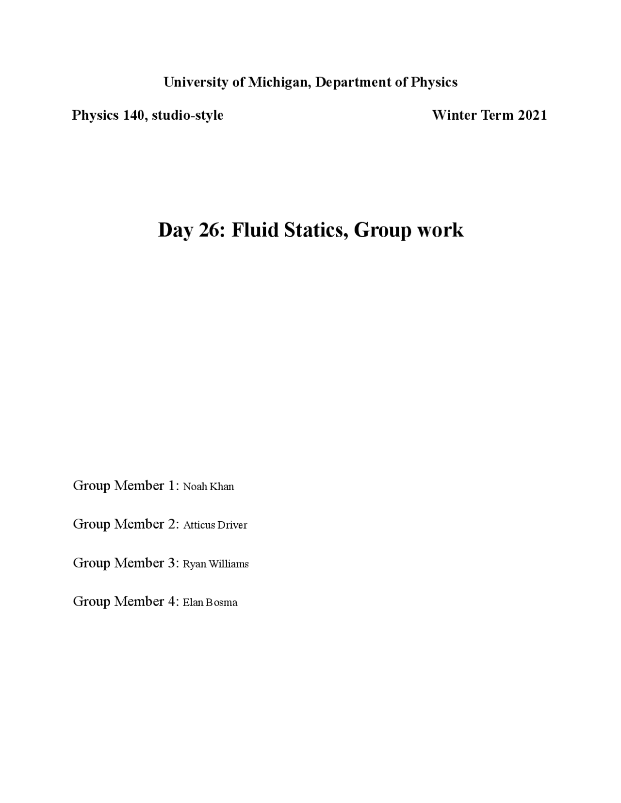 Physics 140 Group Assignment 26 Docsity