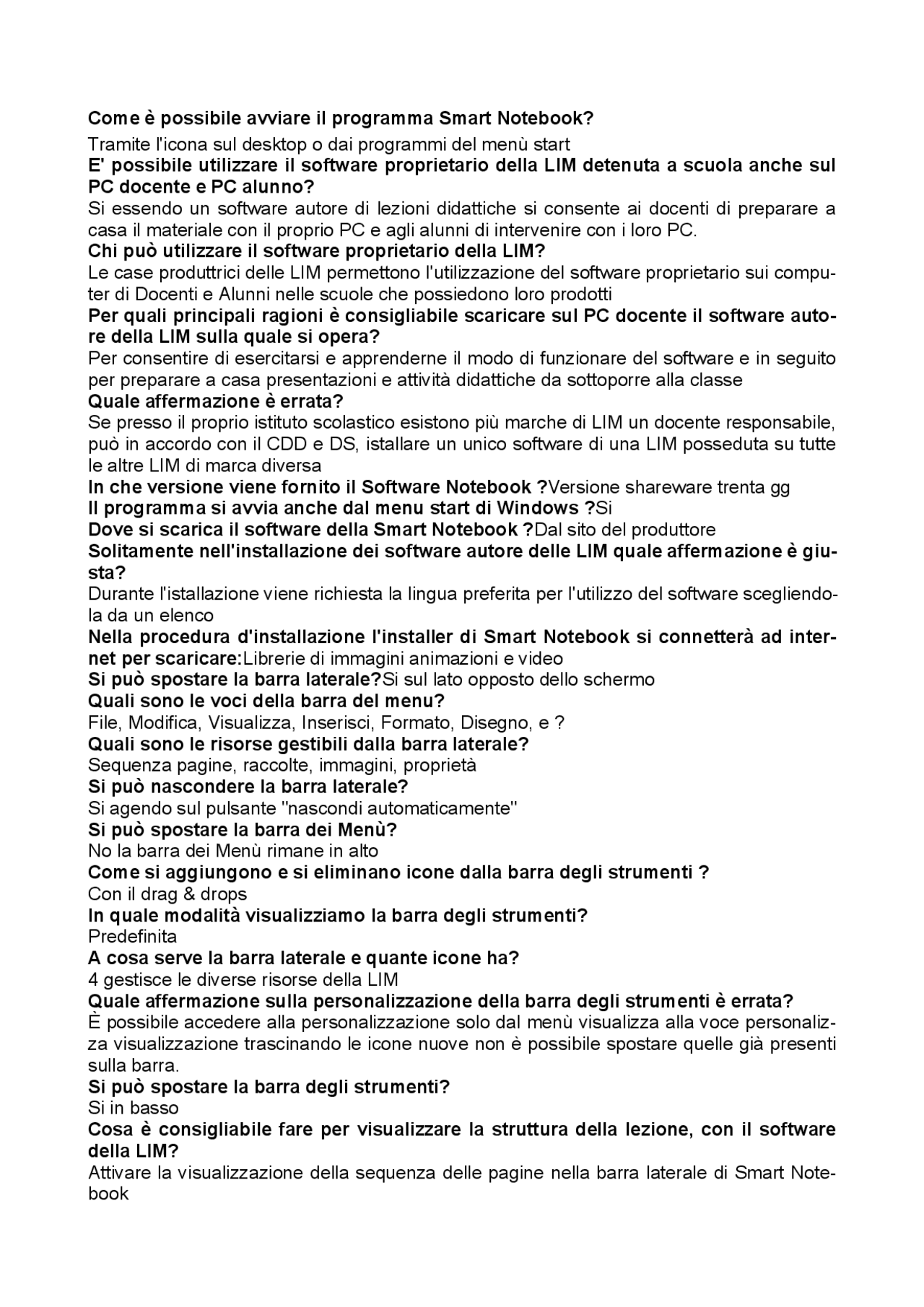 Domande e risposte certificazione LIM | Prove d'esame di Informatica | Docsity