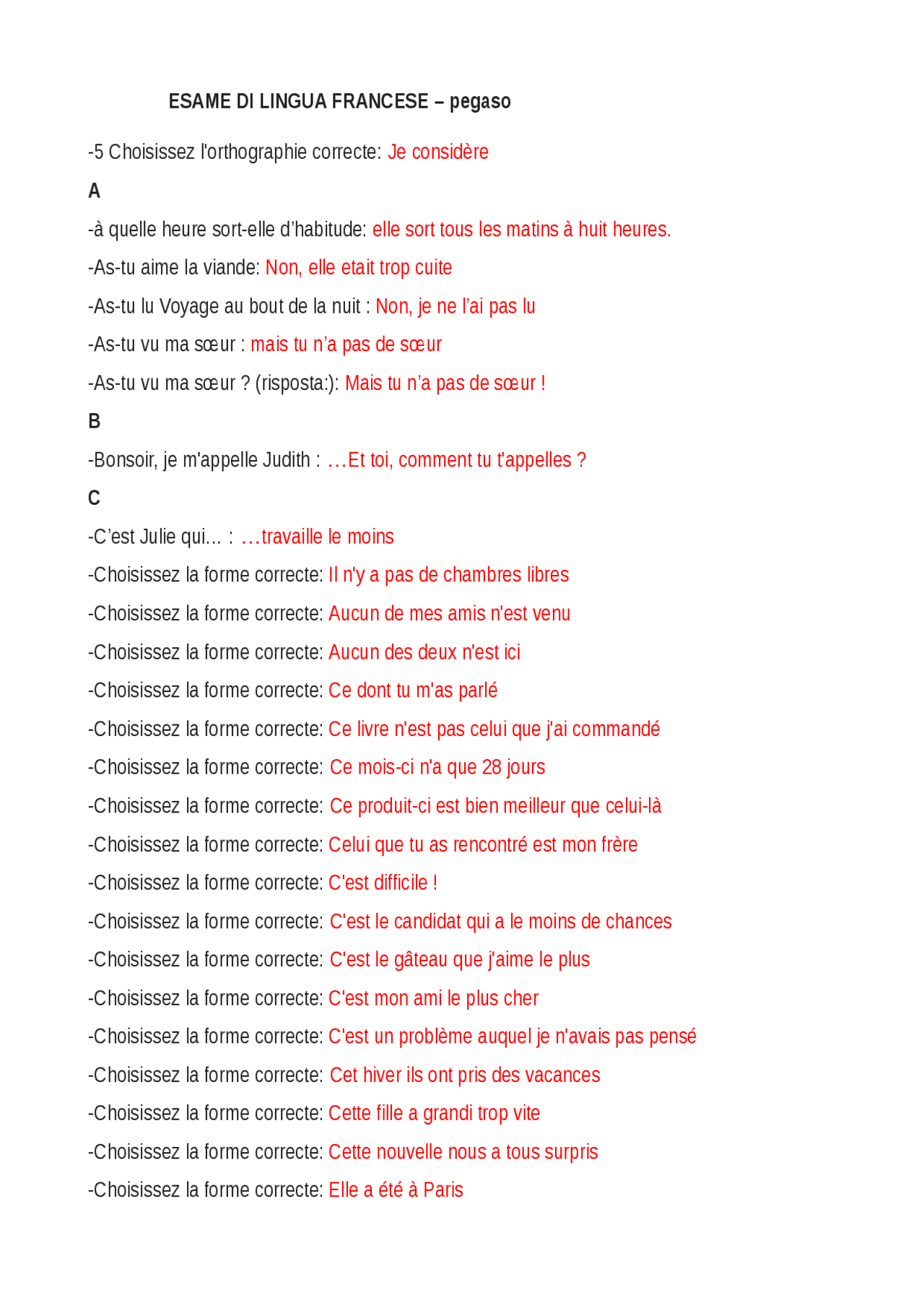 Lingua Francese Pegaso Docsity