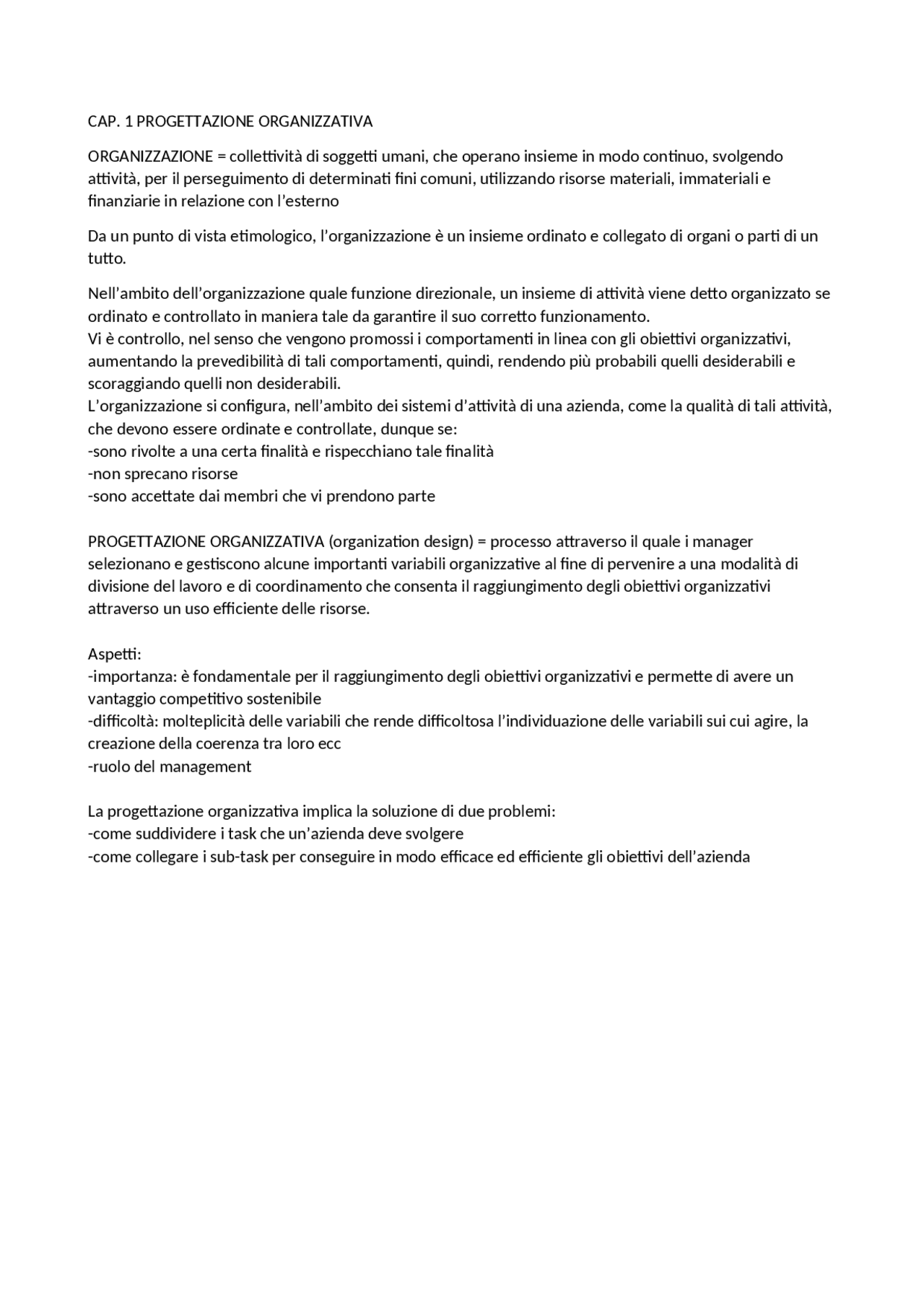Riassunto Completo Di Organizzazione Aziendale Docsity