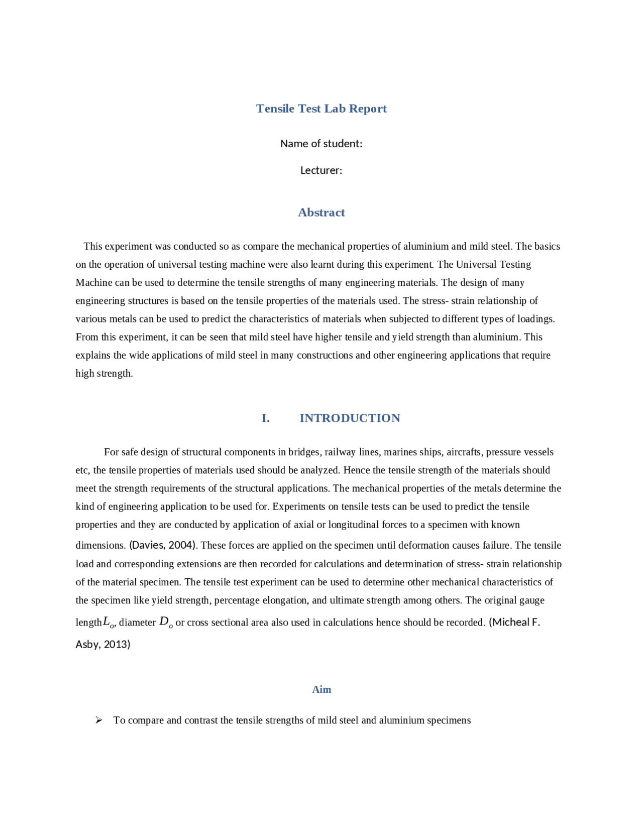 Tensile Test Of Materials Docsity