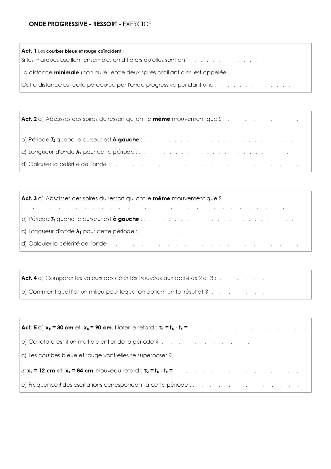 ONDE PROGRESSIVE - RESSORT - EXERCICE - Docsity