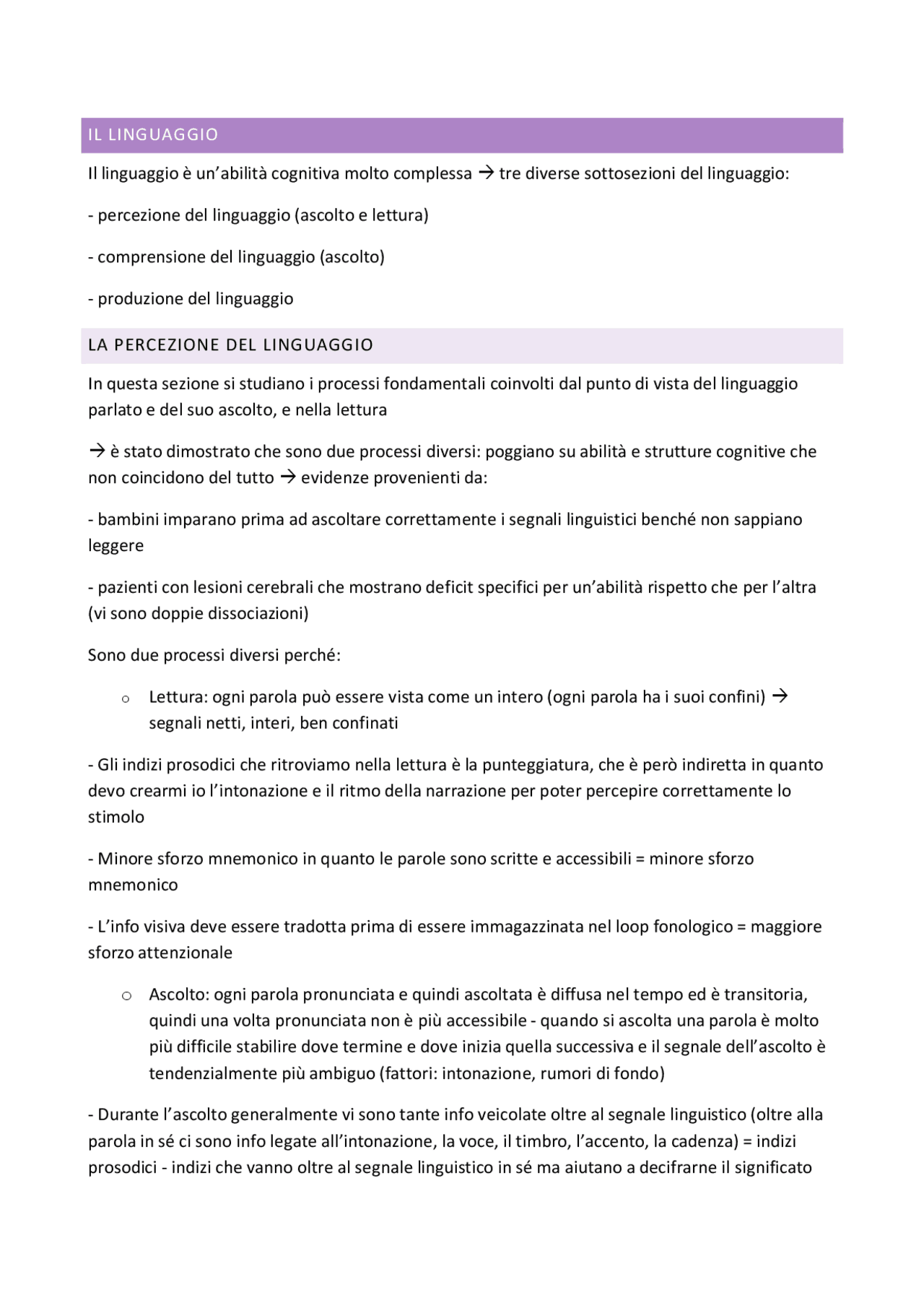 PSICOLOGIA GENERALE - LINGUAGGIO E RAGIONAMENTO - Docsity