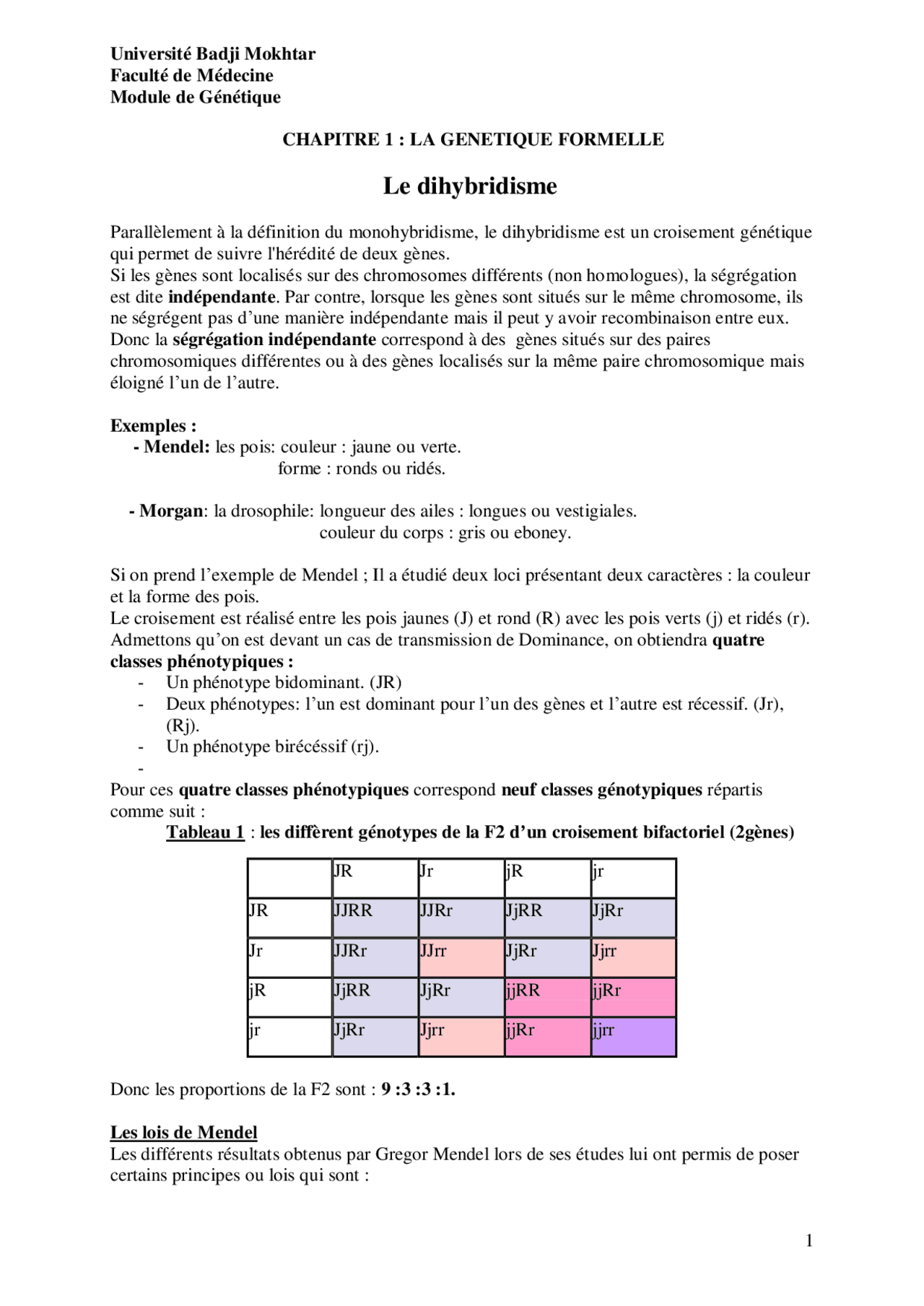 La Genetique Formelle Lectures Génétique Humaine Docsity