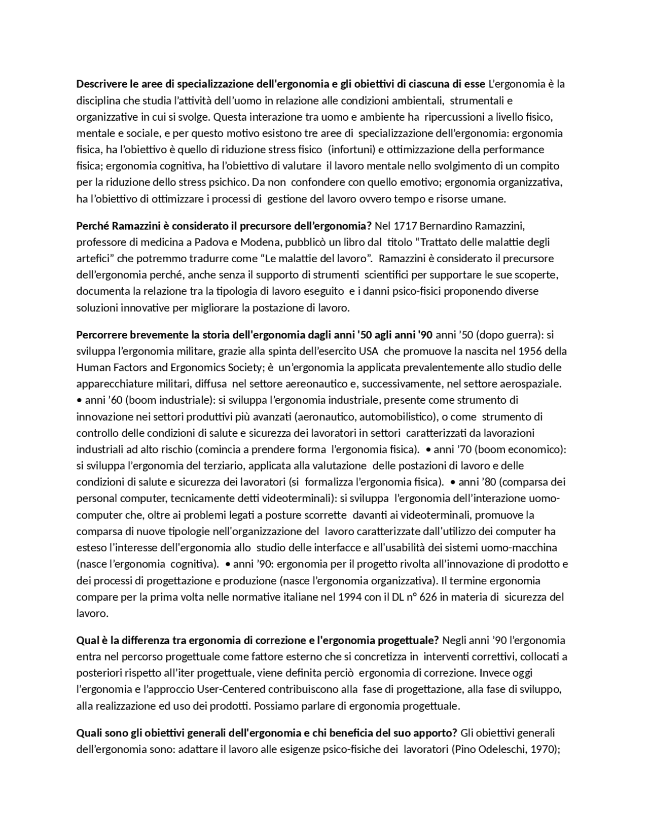 Paniere Ergonomia Prof Picerno Panieri Di Ergonomia Docsity