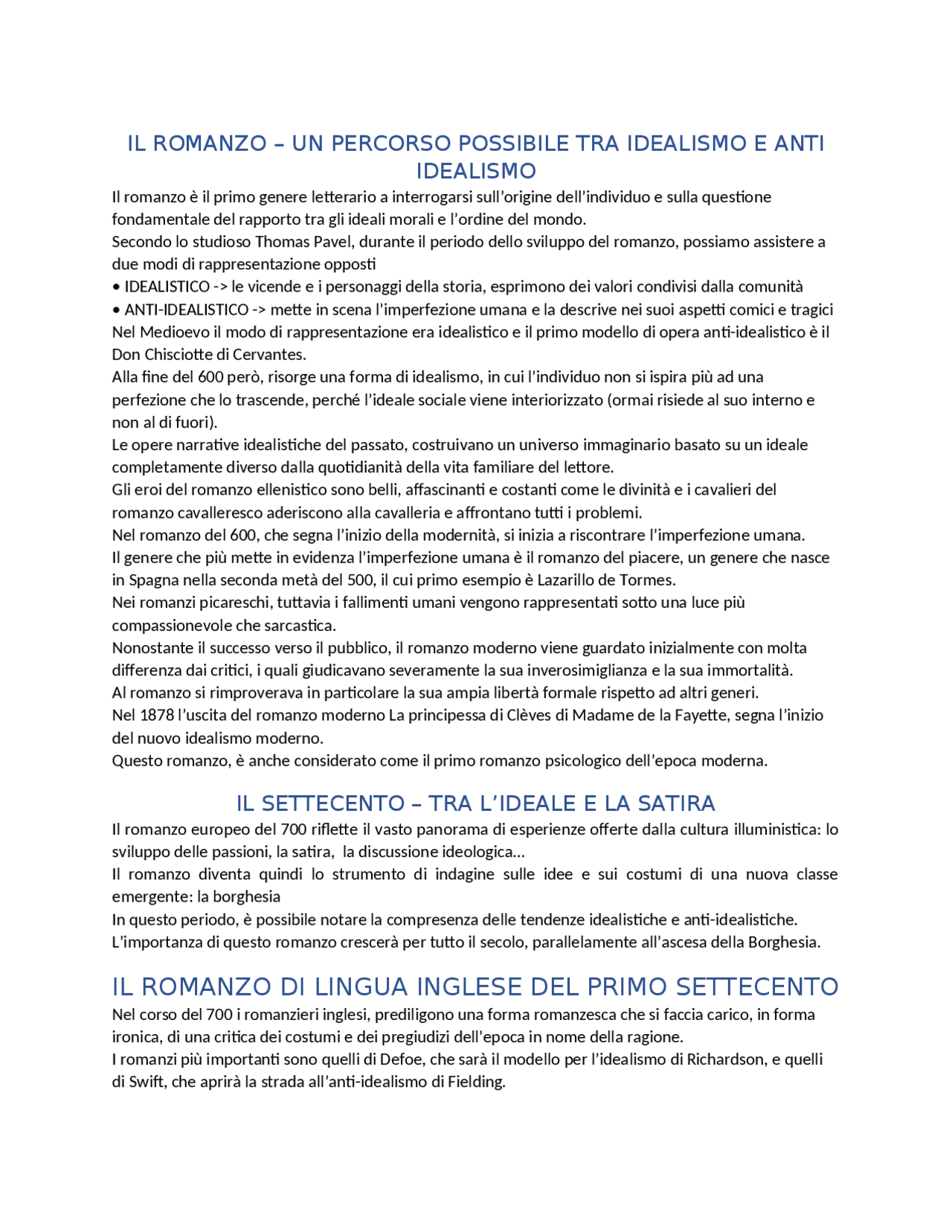 Il Romanzo: storia e diffusione del romanzo - Docsity