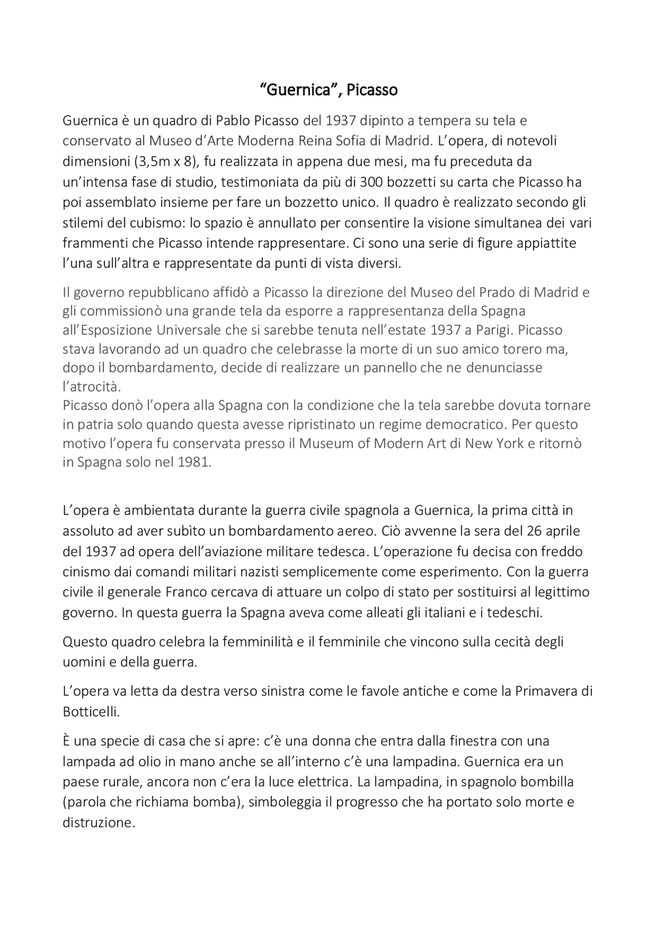 Appunti Picasso Guernica” Docsity