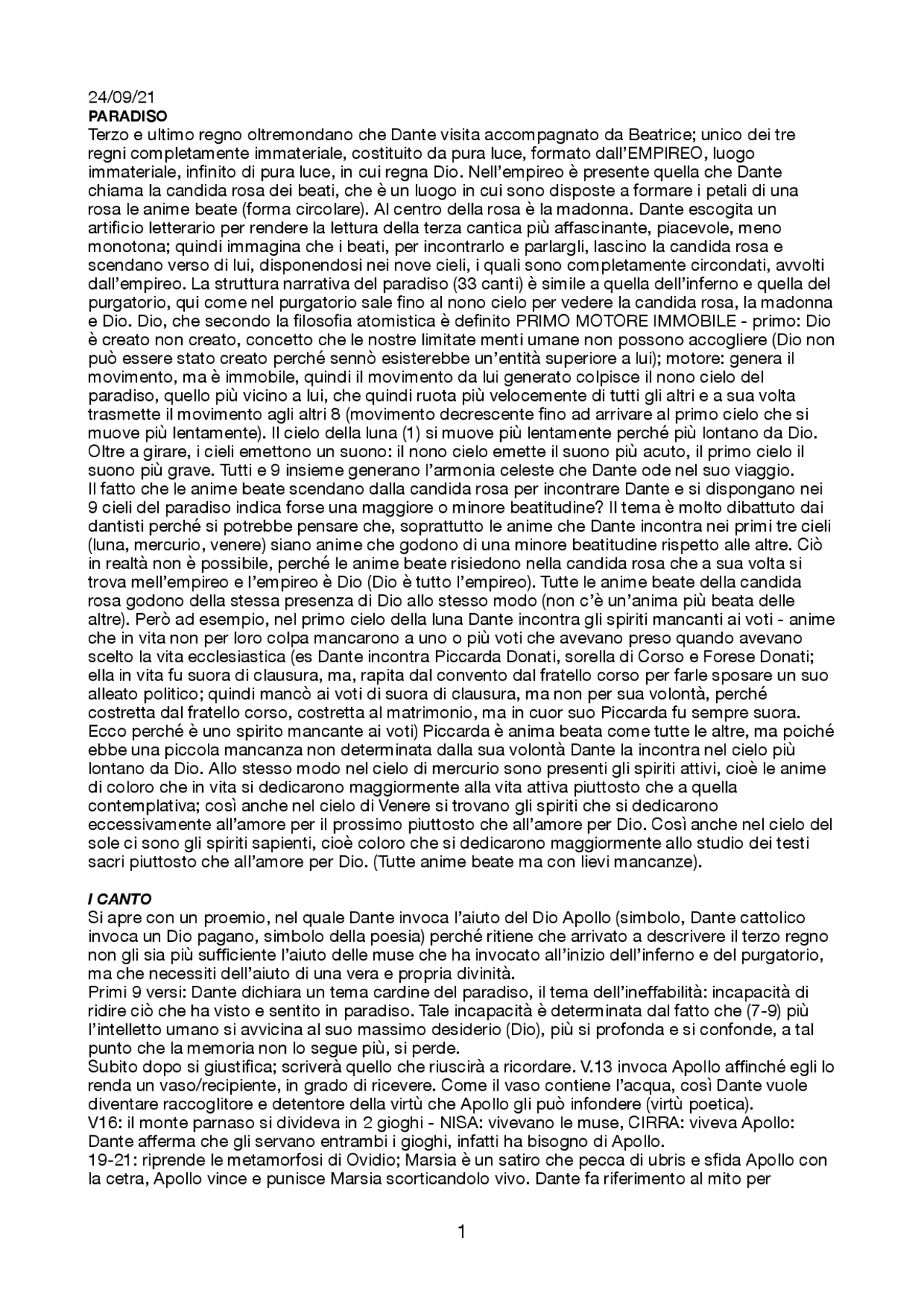 Dante Paradiso Appunti Docsity
