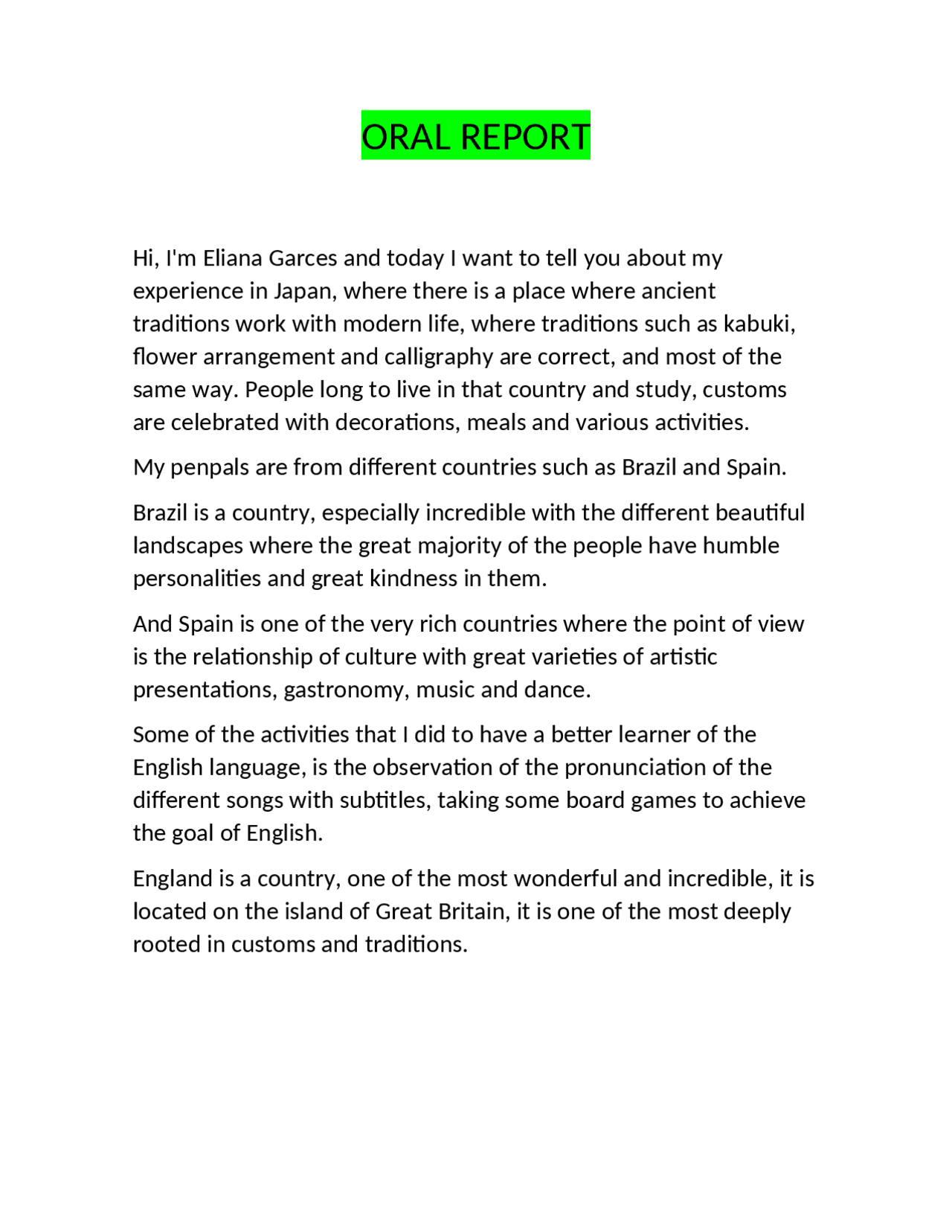 ORAL Report Templete - resumen - Docsity