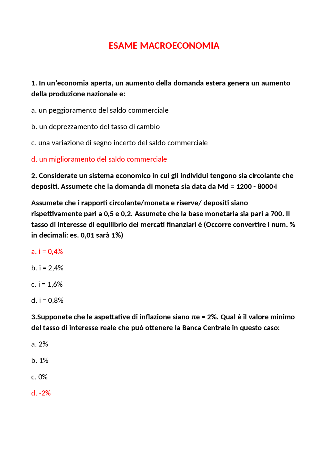 Esame Macroeconomia Esercizi Prove Desame Di Macroeconomia Docsity