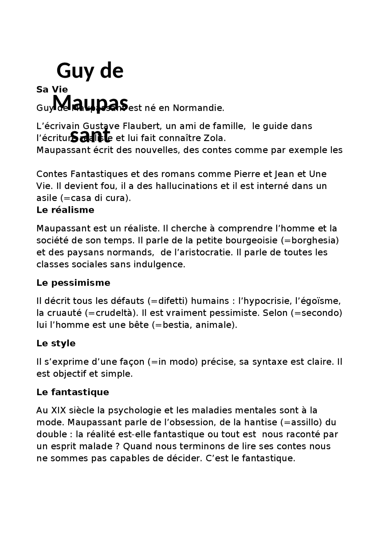 Guy De Maupassant Vie Et Oeuvres Docsity