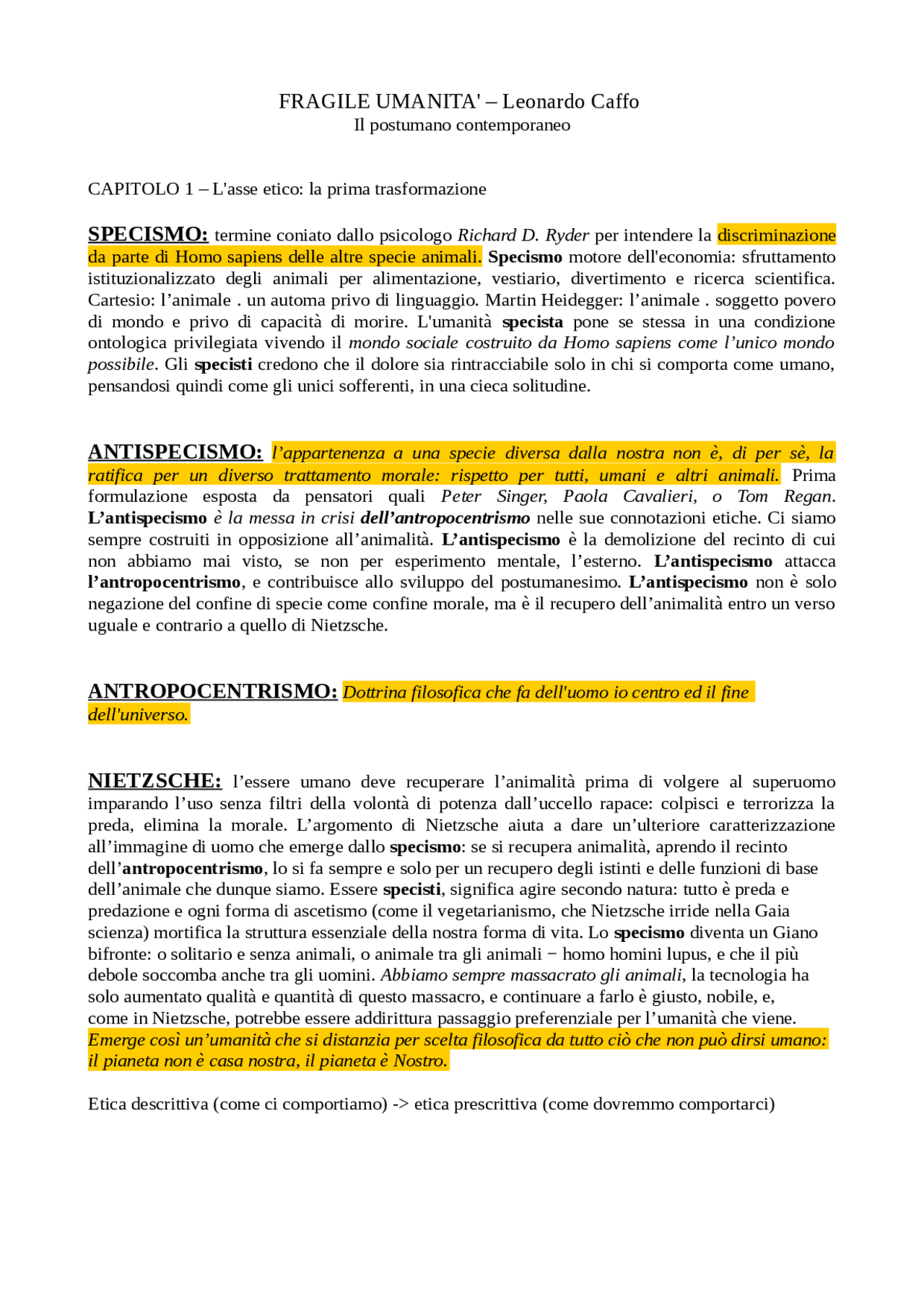 Riassunto Libro Fragile Umanità Docsity