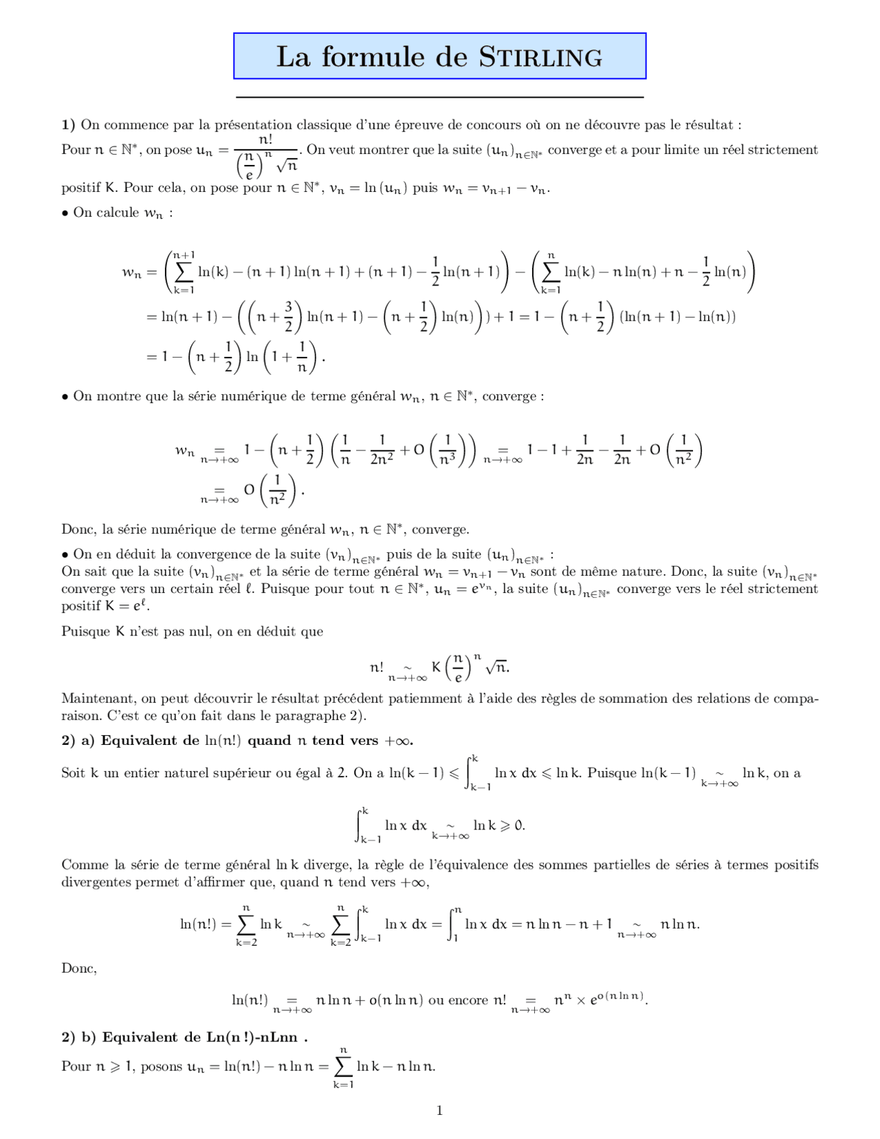 La formule de Stirling - Docsity