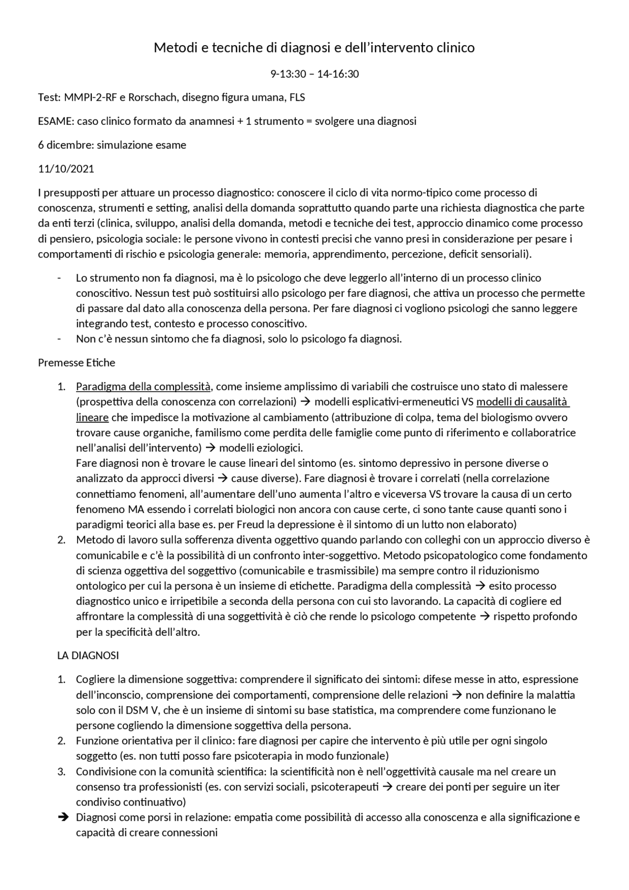 Metodi E Tecniche Di Diagnosi Docsity