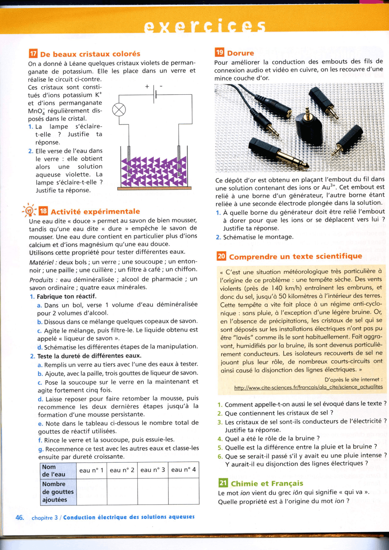 Exercices sur la conduction électrique des solutions aqueuses | Partie 2 - Docsity