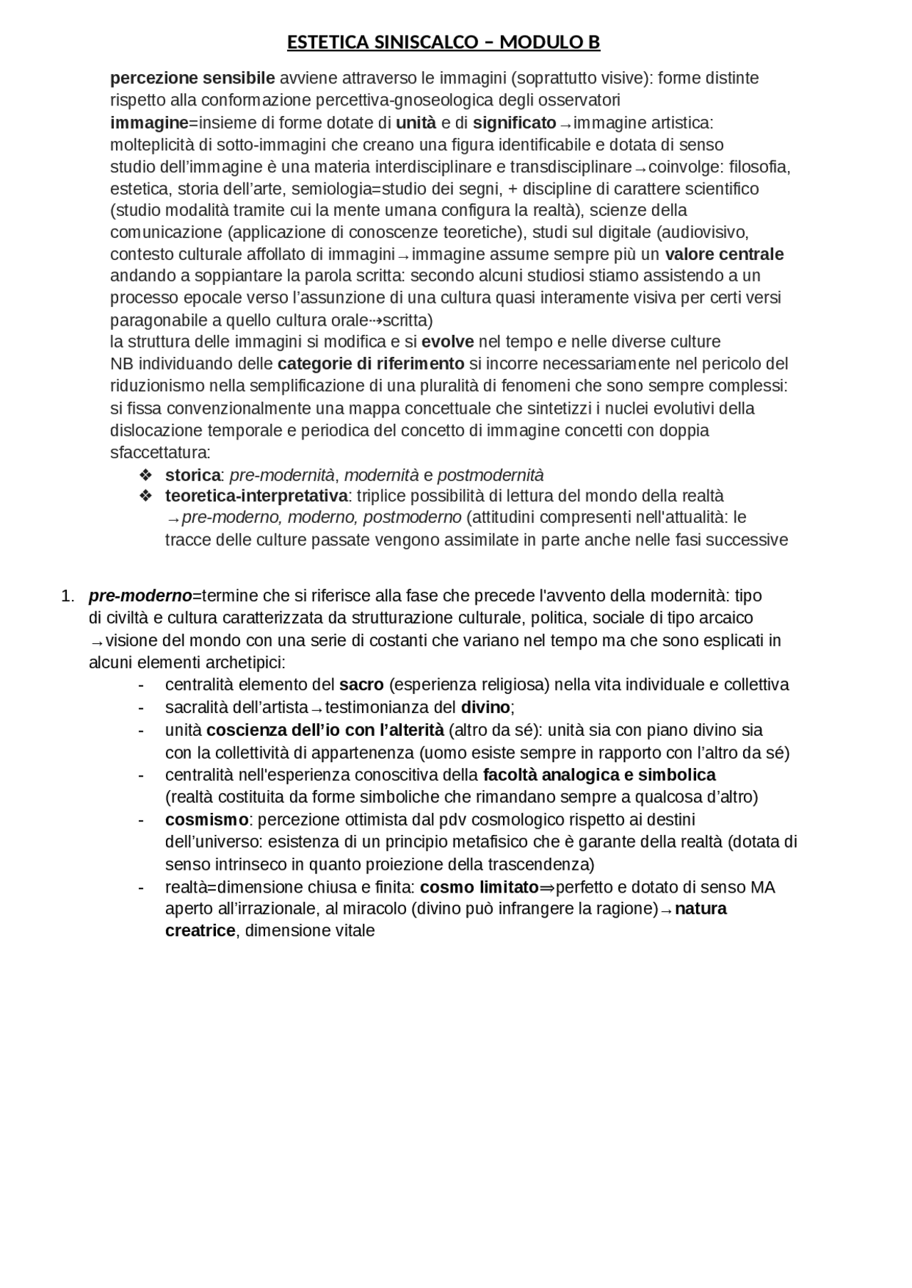 Appunti Estetica Siniscalco Modulo B Docsity