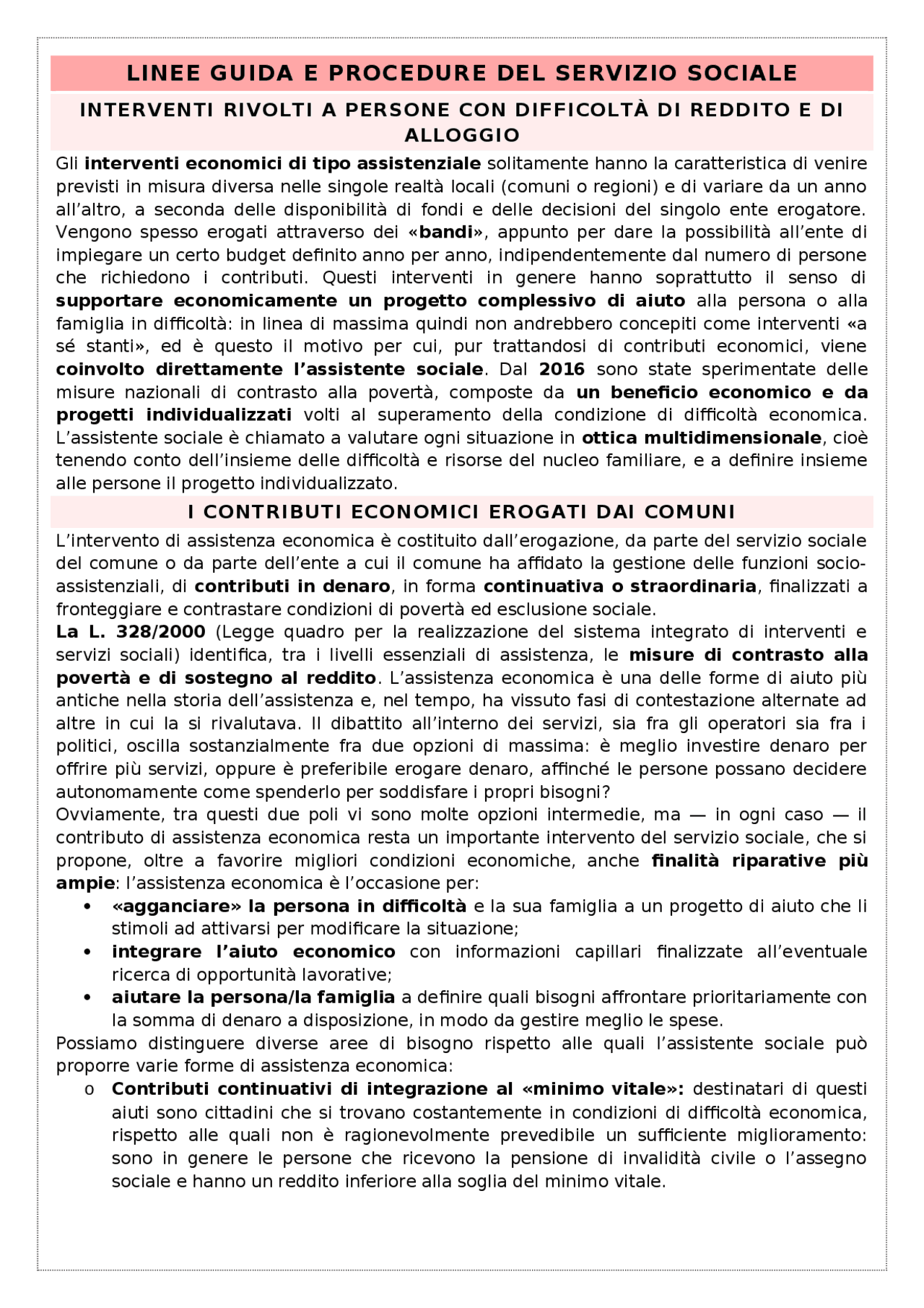 Linee Guida E Procedure Di Servizio Sociale Docsity