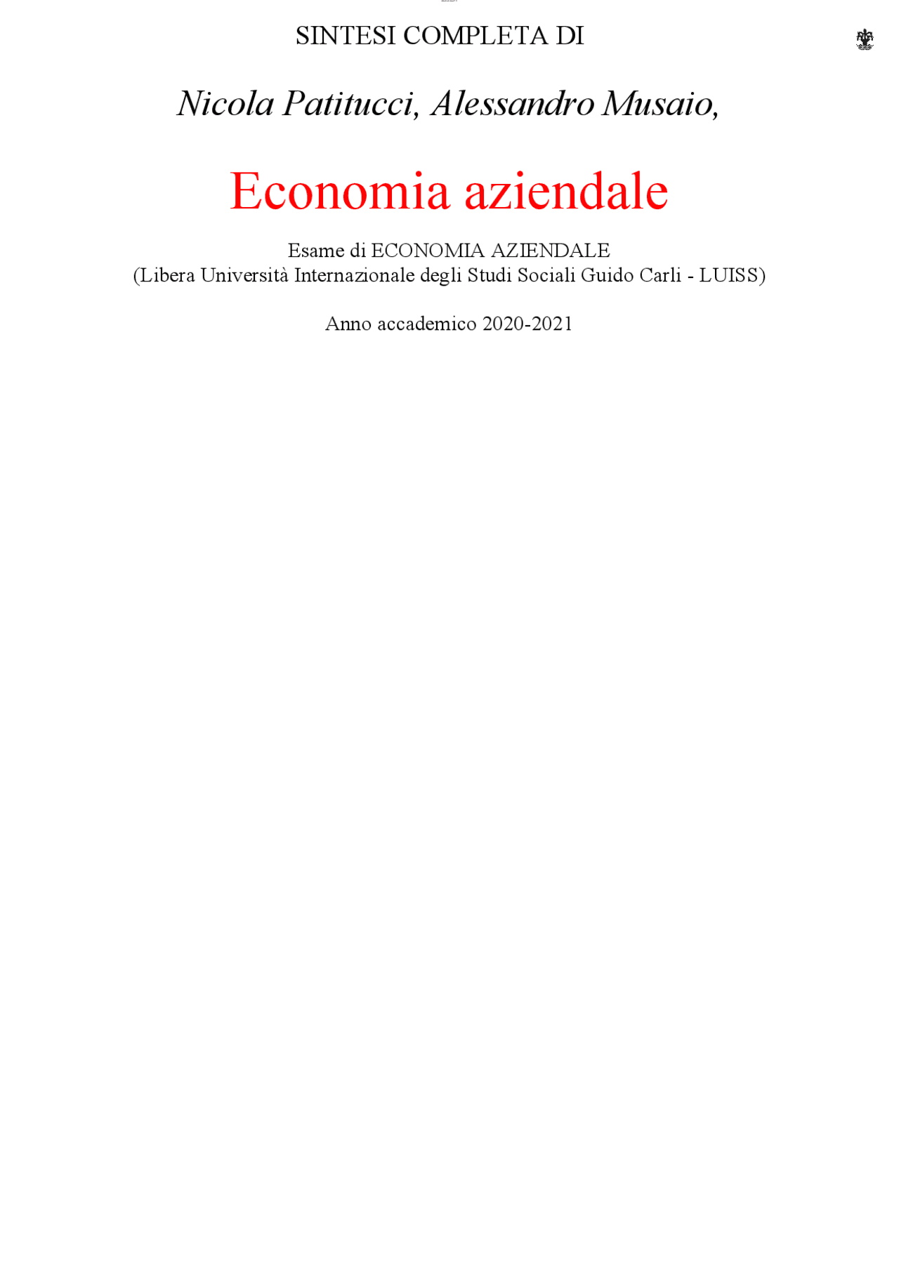 Nicola Patitucci, Alessandro Musaio, Economia aziendale - Docsity
